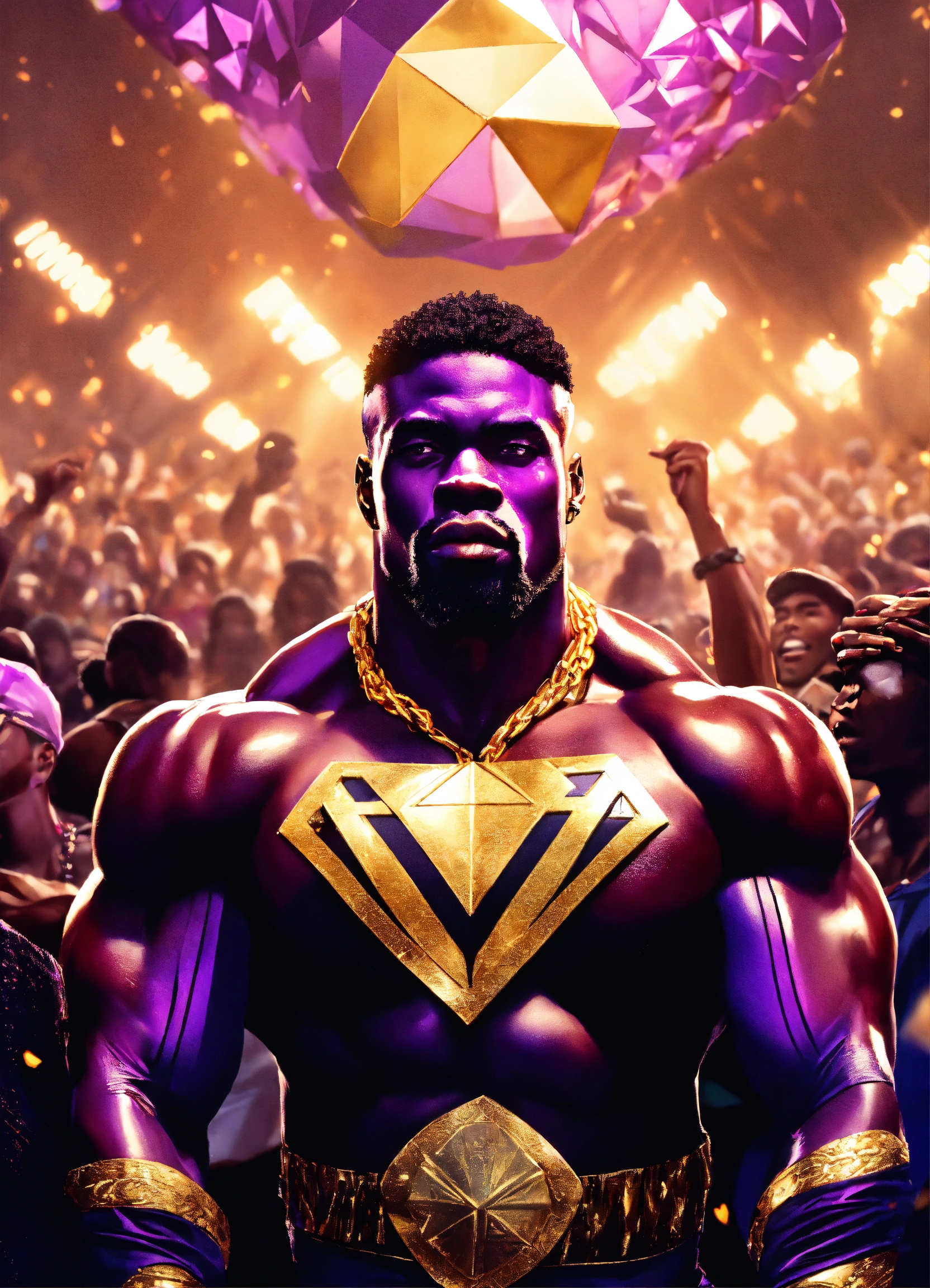 Lexica - An image of a huge bodybuilder-capped African superhero ...