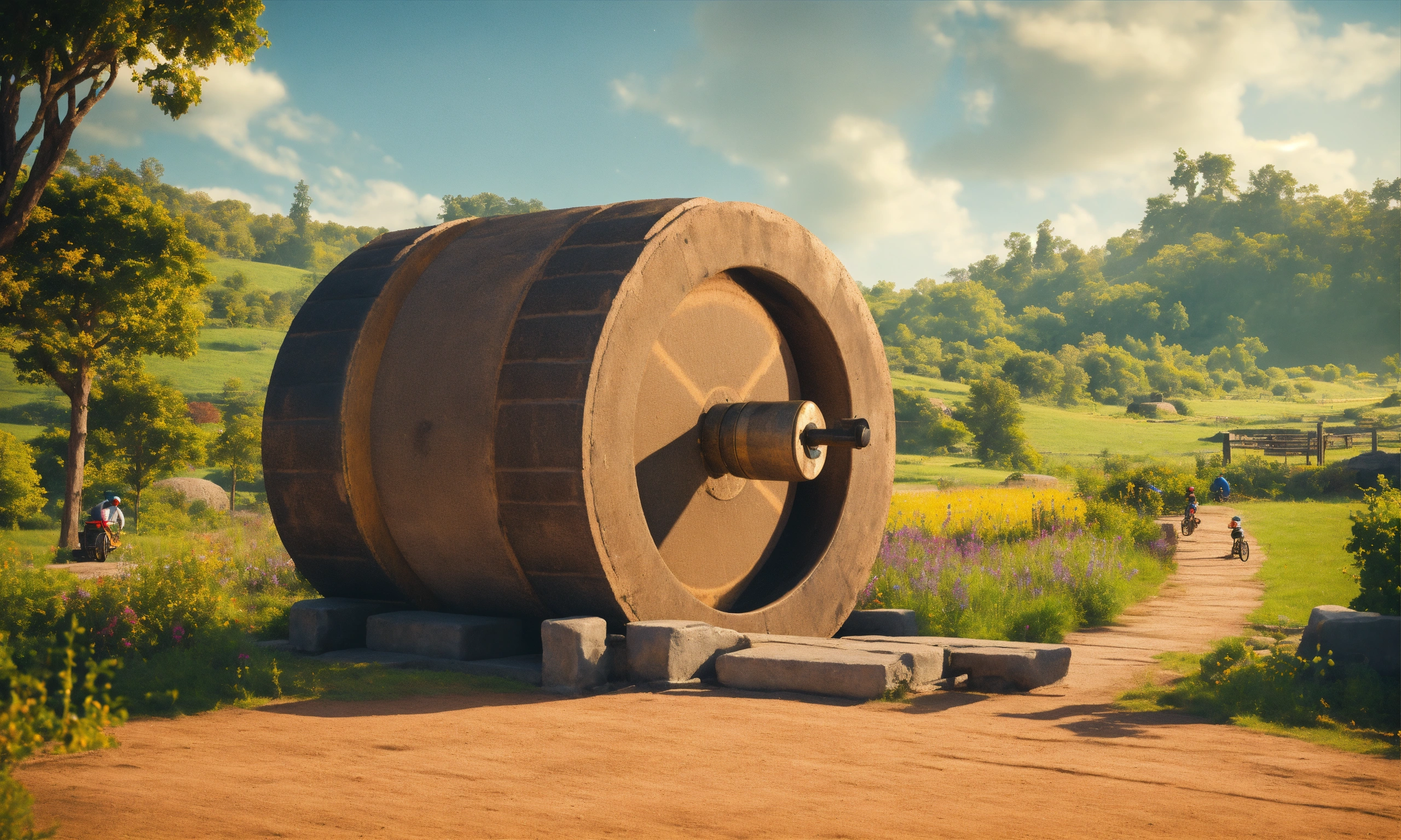 Lexica - Create an visual featuring a massive wheel, resembling a ...