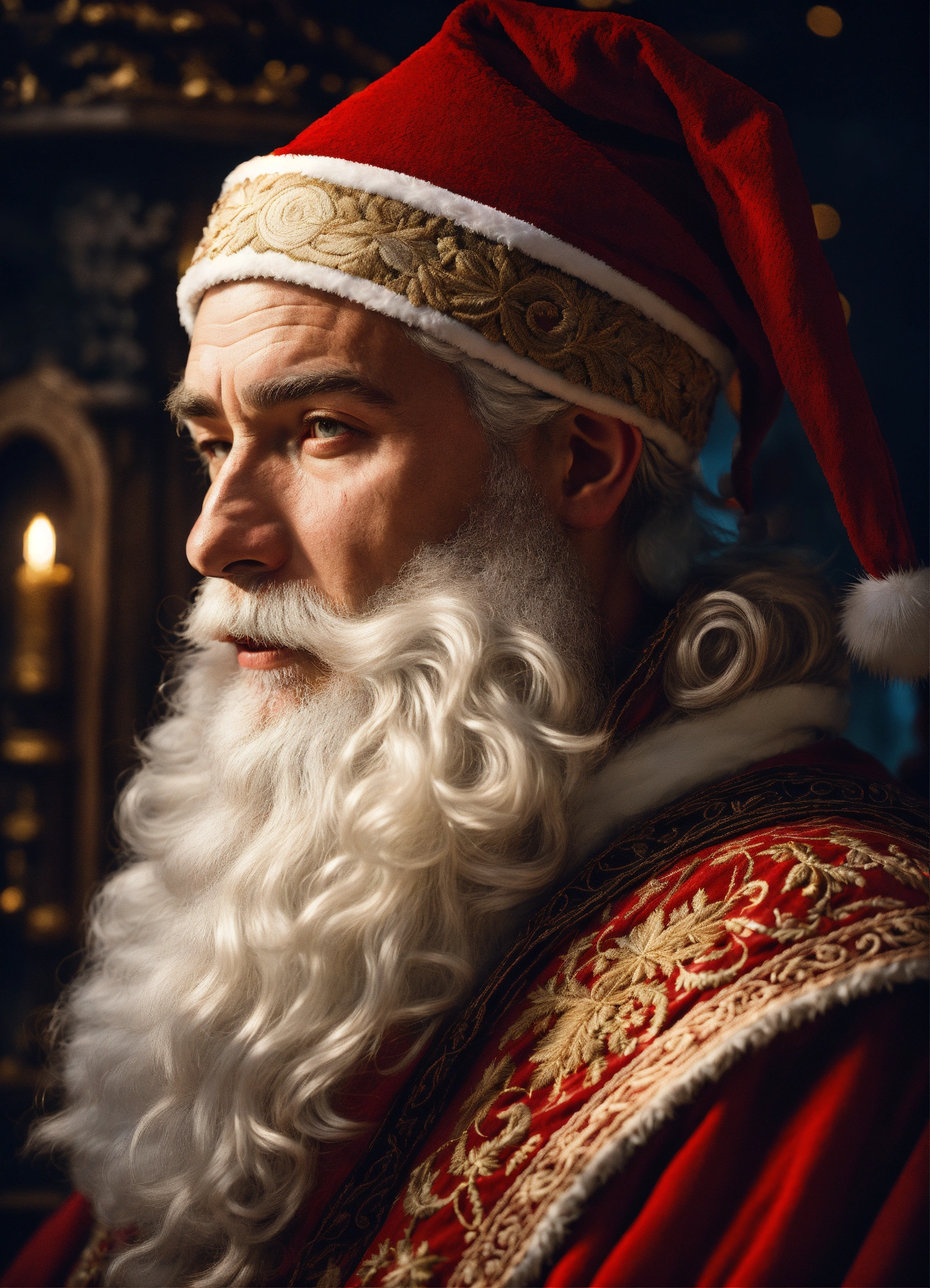 Lexica - Beautiful medieval Santa Claus sideview portrait, intricate ...