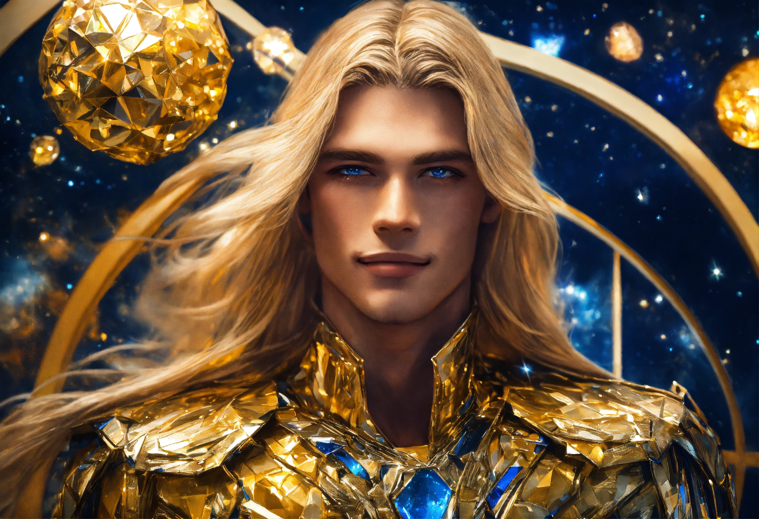 Lexica - Beautiful faces galactic men long blond hair, smiling, blue ...
