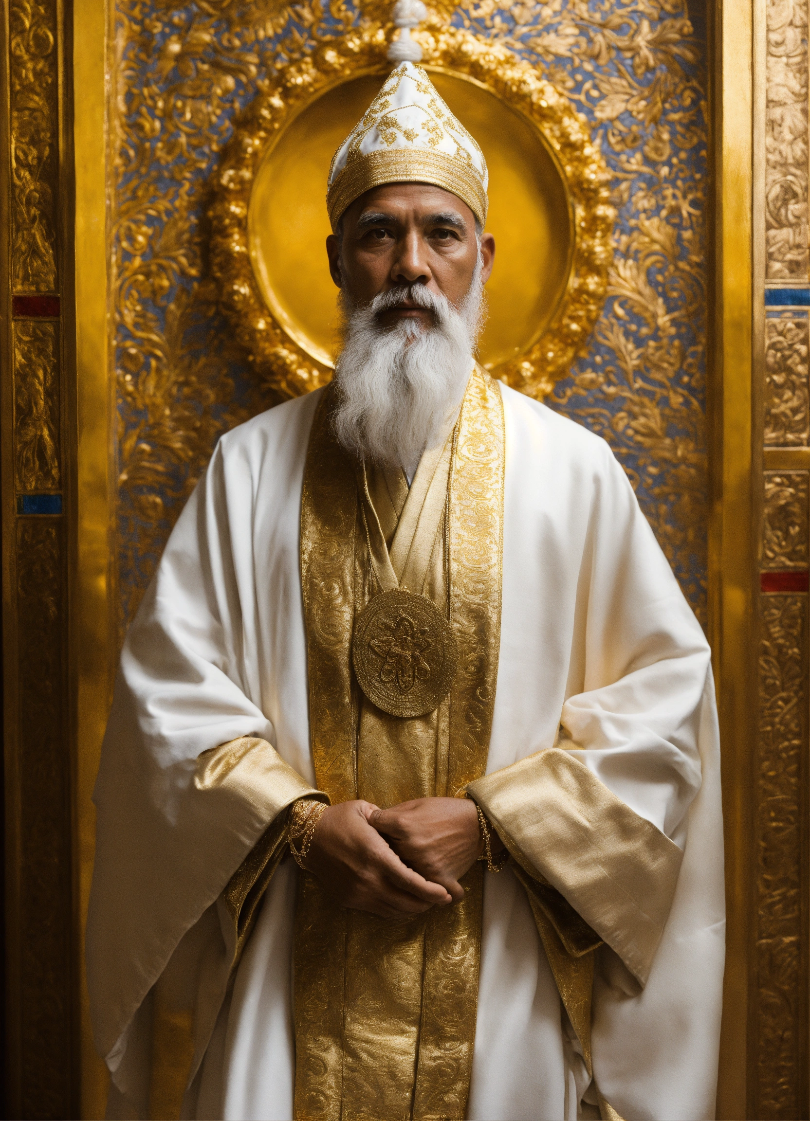 Lexica - A holy man dressed in white robes with gold surrounding the ...