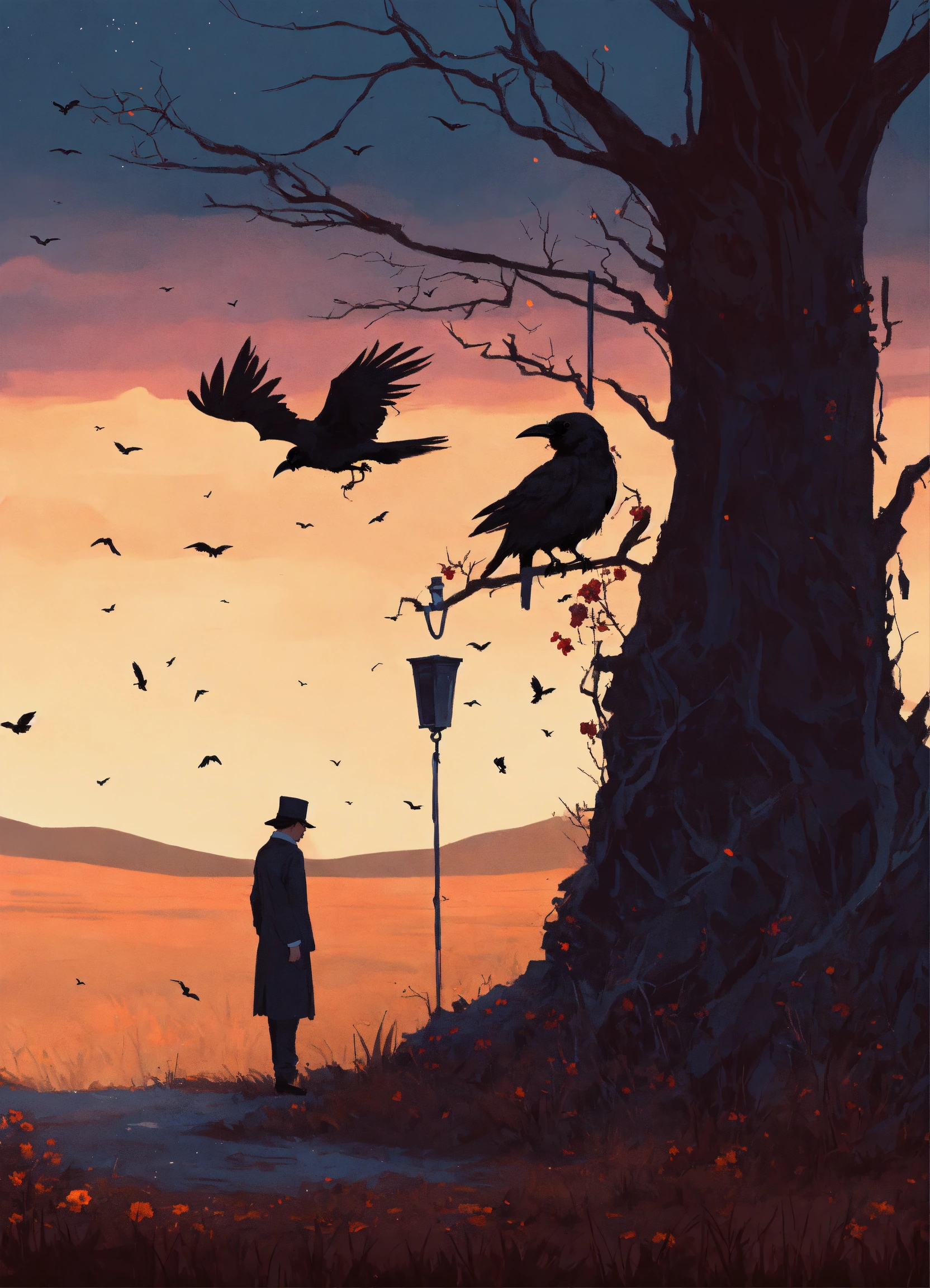 Lexica - A dead man hanging on the ground in the dark night, with a ...