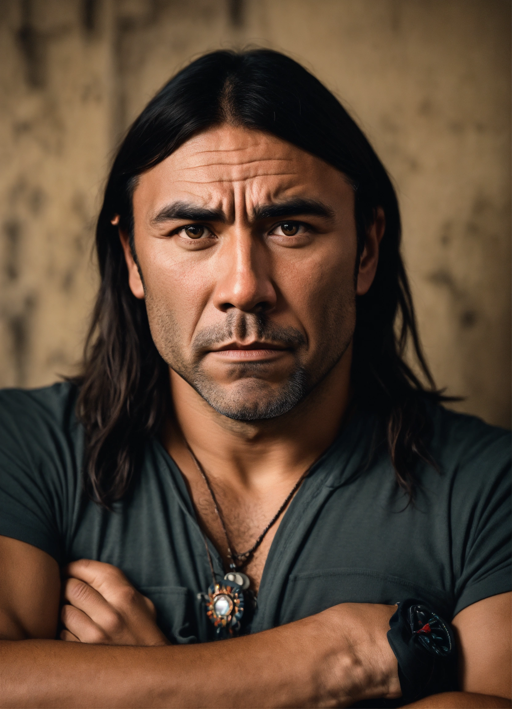Lexica - Scared native american man, FRONT VIEW, casual clothes, arms ...