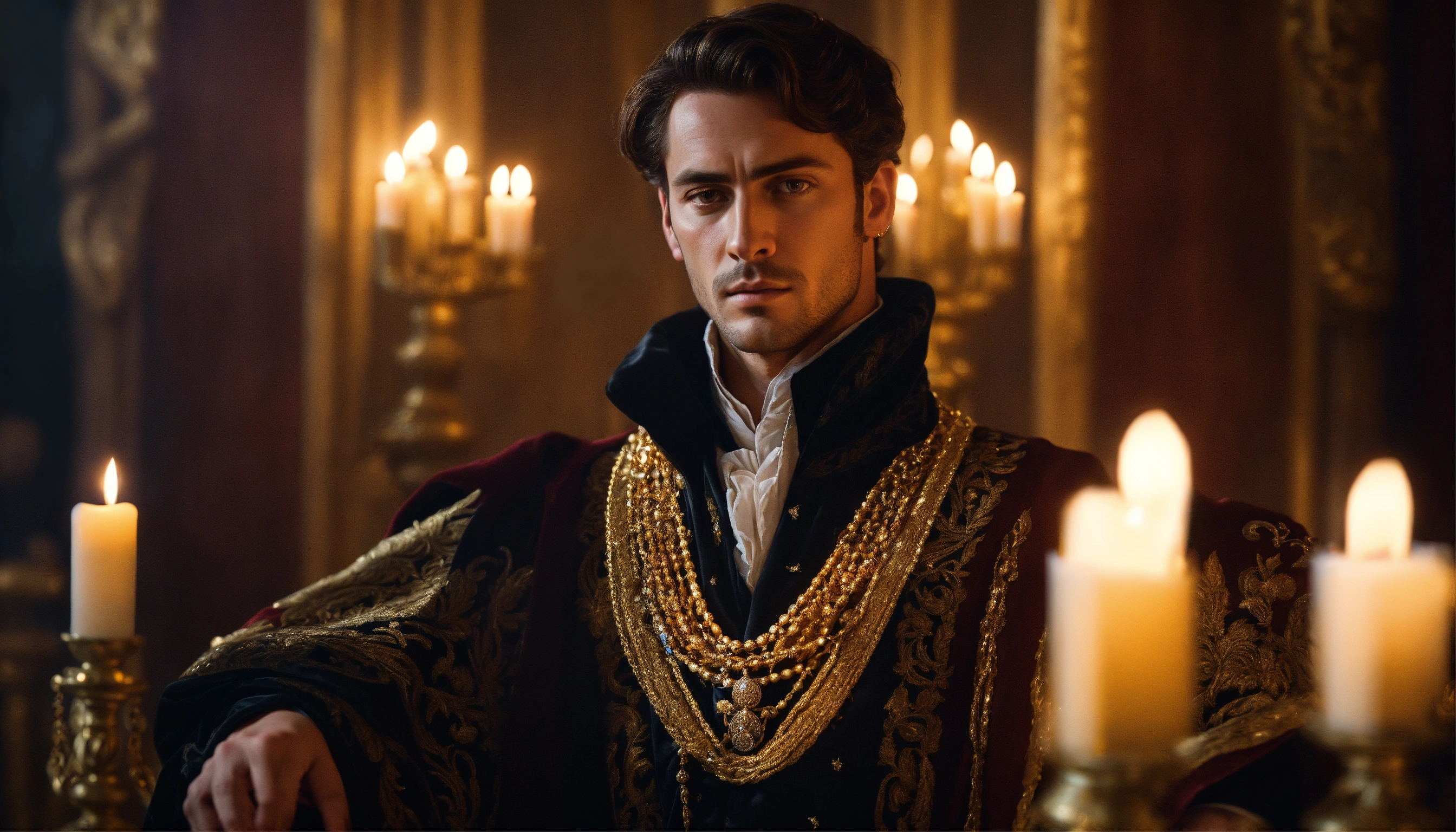 Lexica - Dramatic portrait of a young and handsome villainous French ...