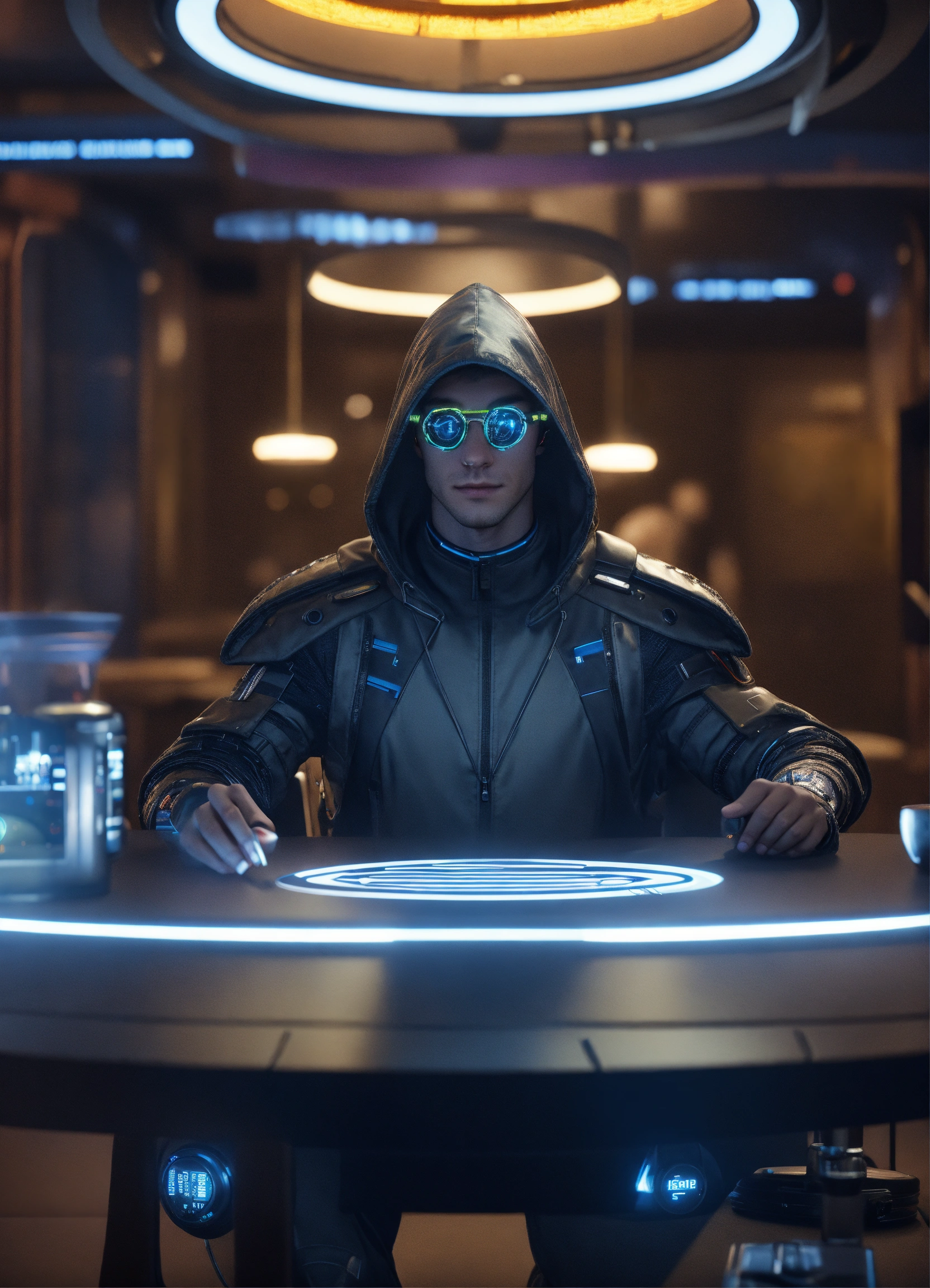 Lexica - Nerdy 25 year old male cyborg hacker wearing futuristic ...