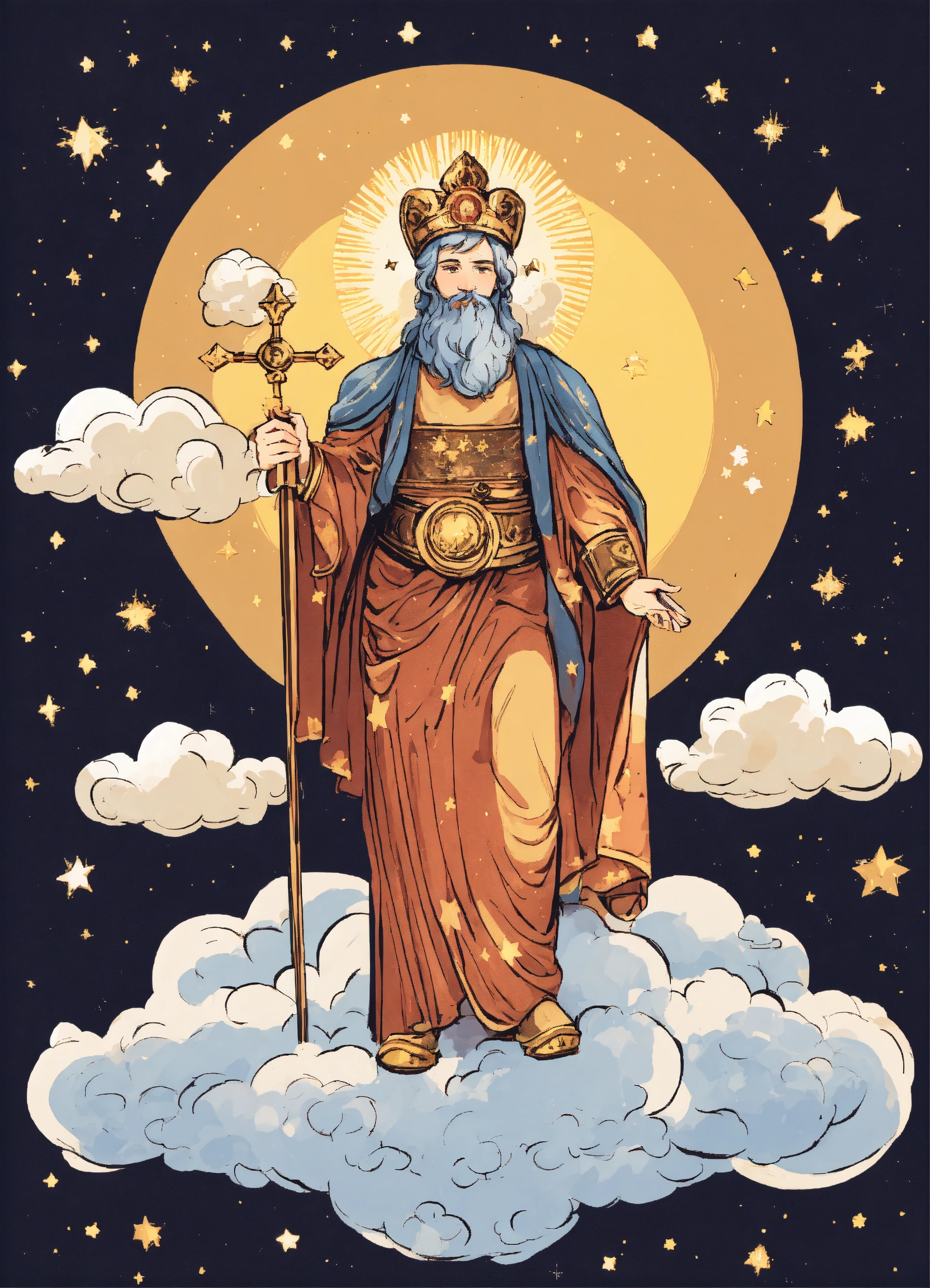 Lexica - God in cute comic style. God is depicted in a frontal view ...