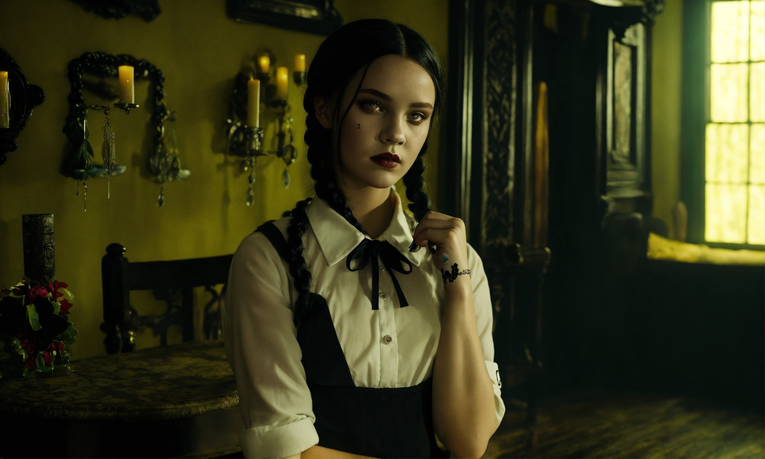 Lexica - Wednesday Addams from the series, black hair braided full ...