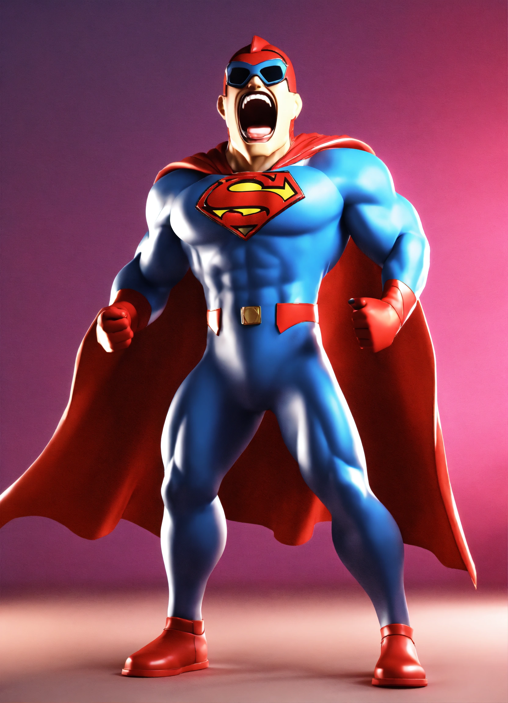 Lexica - Superhero, mascot 3d, full body, screaming, happy