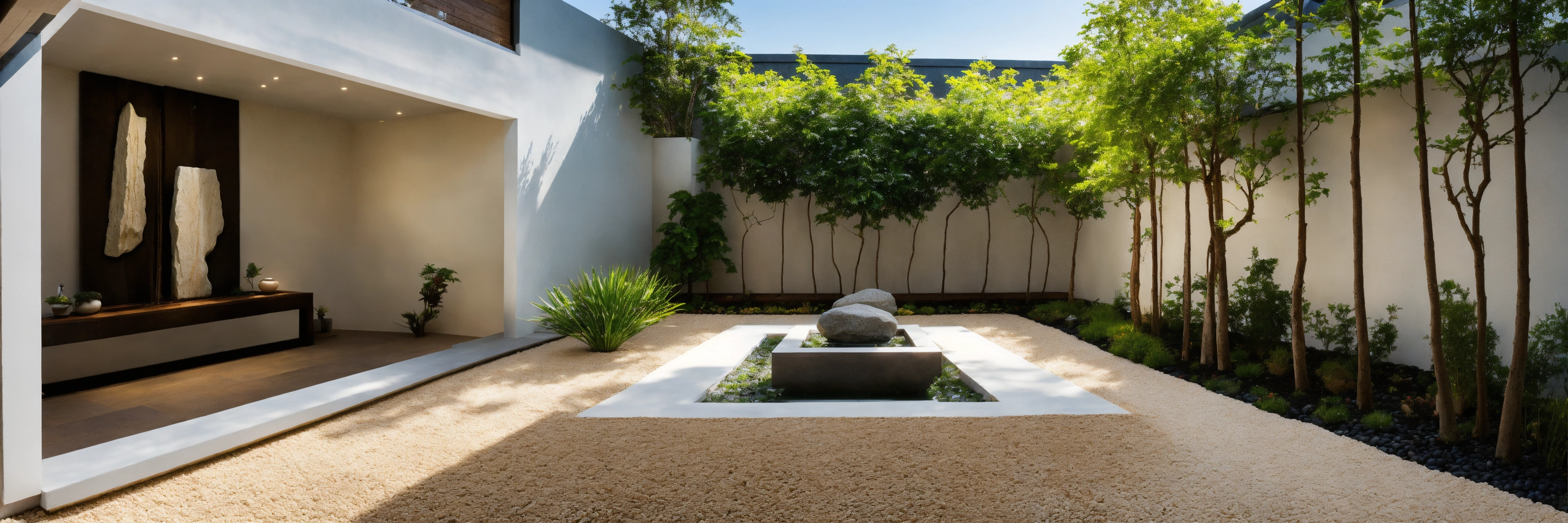 Lexica - A square courtyard with a long white wall that is A beautiful ...