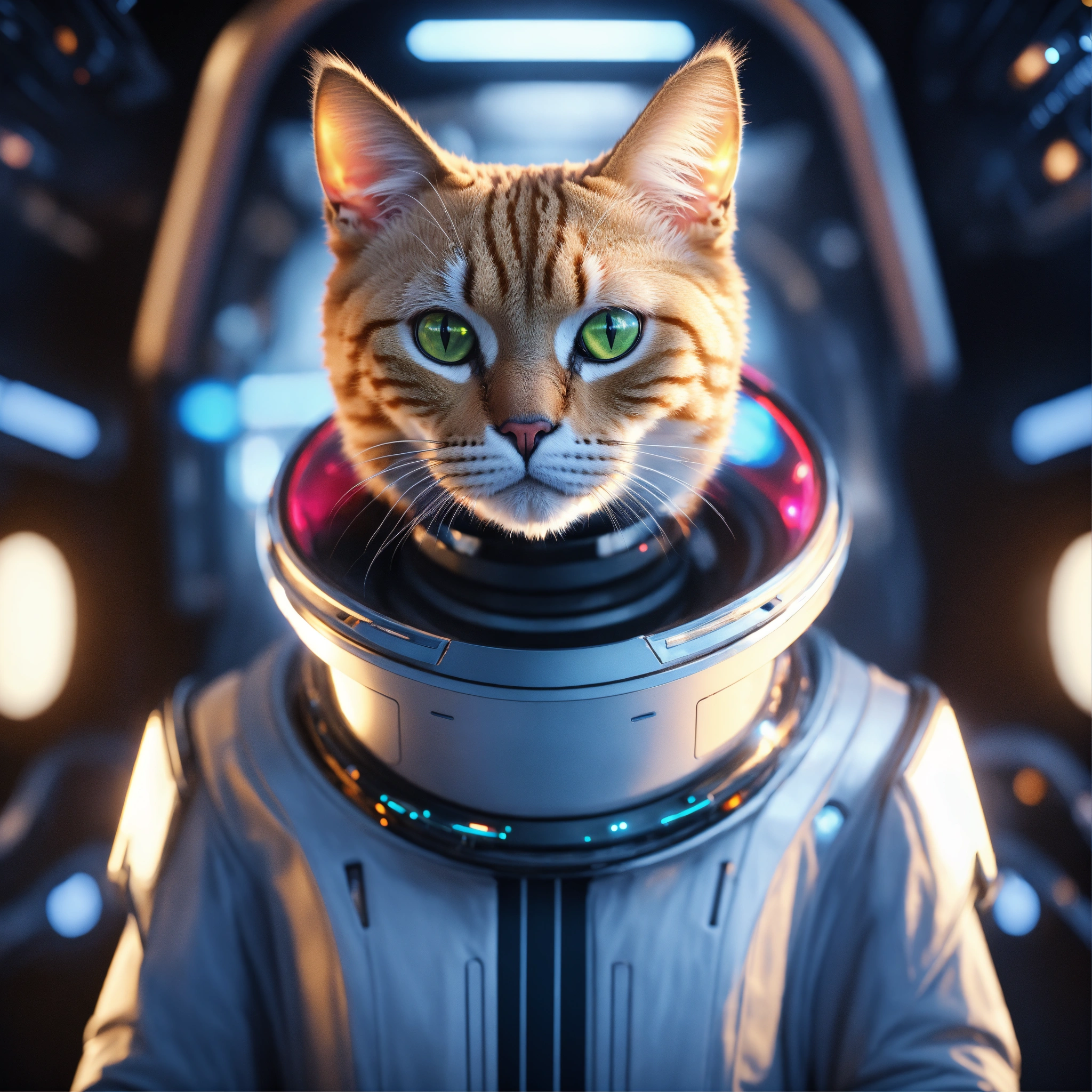 Lexica - Zoom out from a sophisticated cat faced humanoid wearing space ...