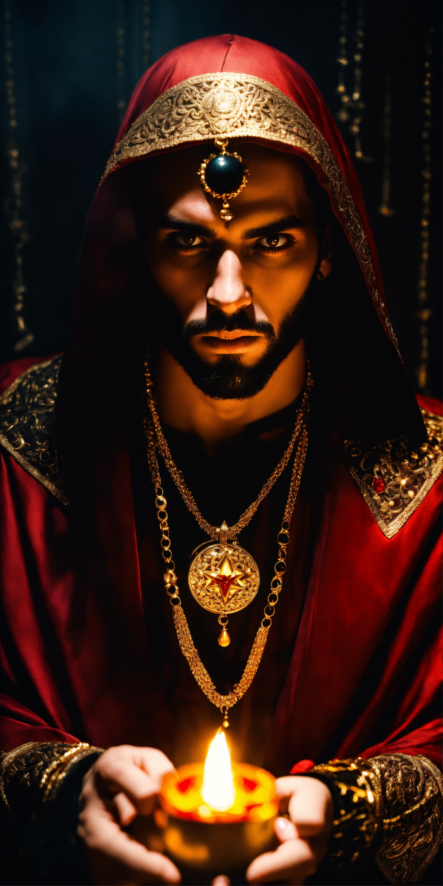 Lexica - Sinister and dramatic portrait of a young handsome Arabic evil ...