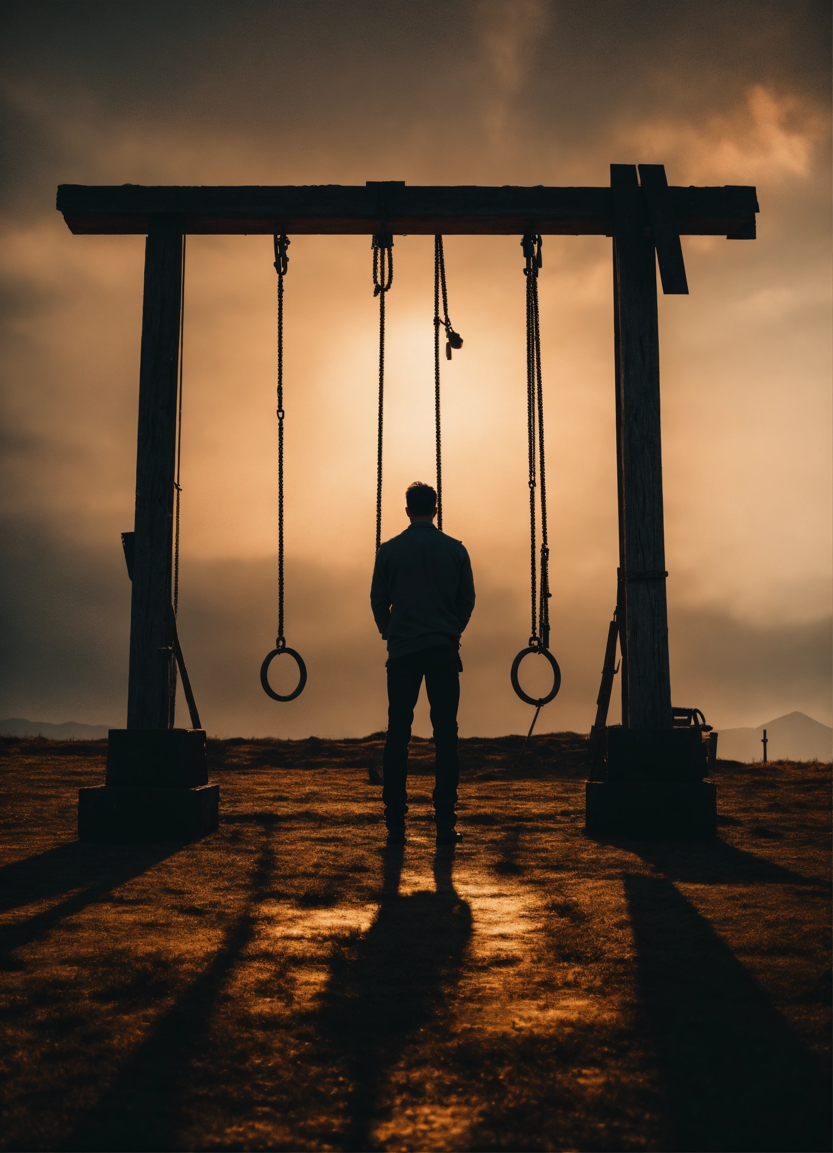 Lexica - A man standing next to a gallows, looking at it sadly, surreal ...
