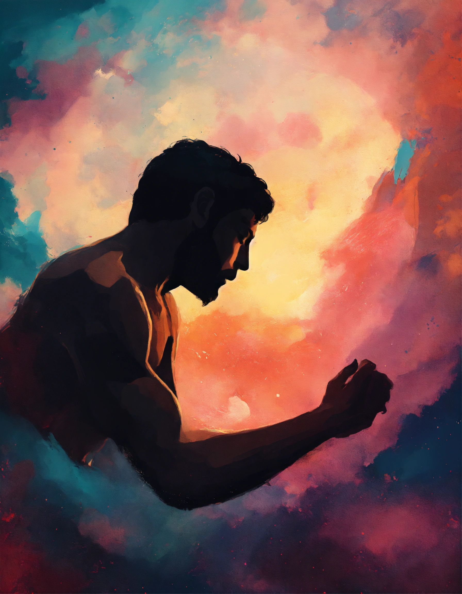 Lexica - The creation of Adam, simple stile, texture painting, texture ...