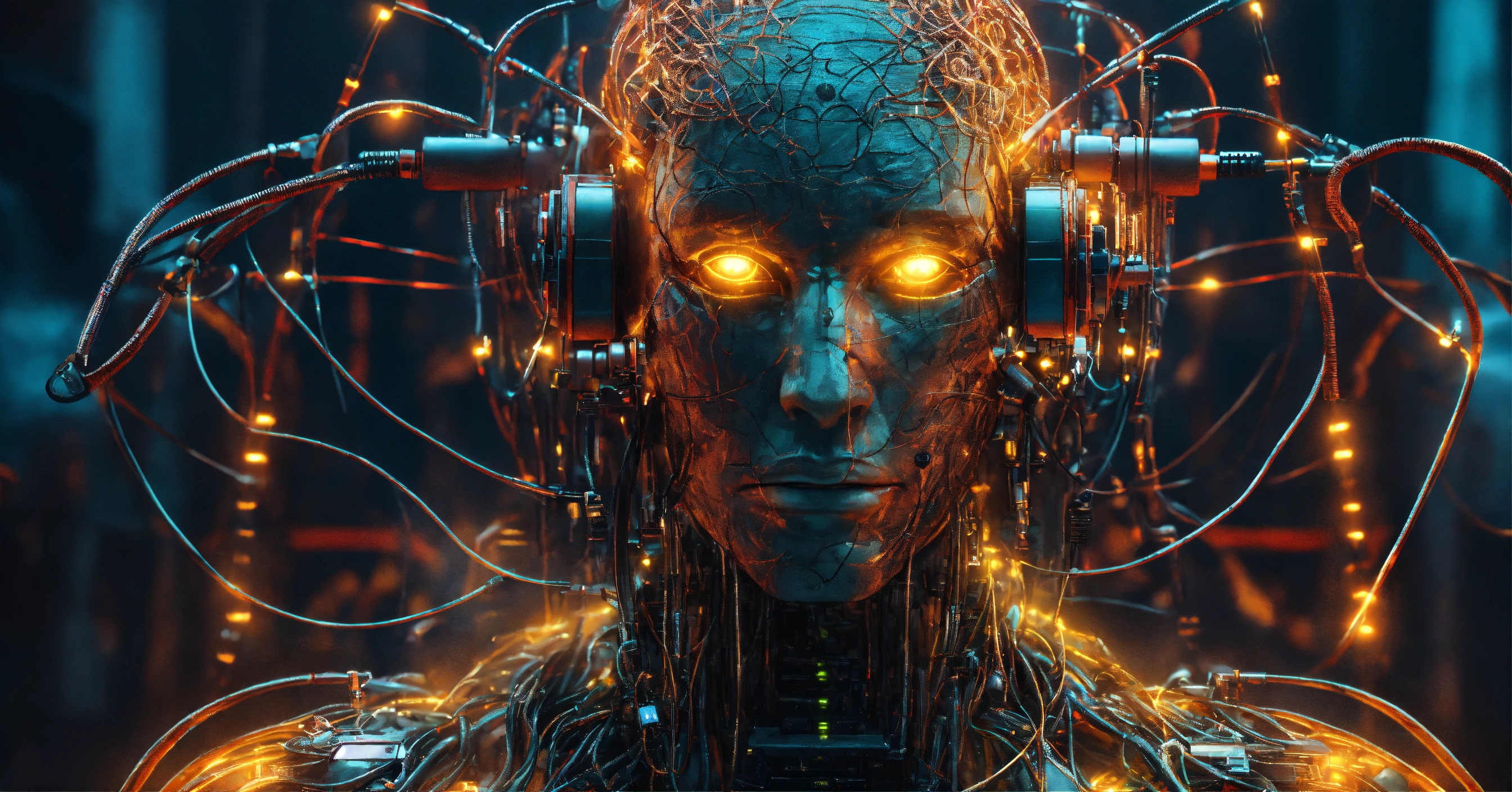 Lexica - Evil demonic AI god with wires connecting to many human brains ...