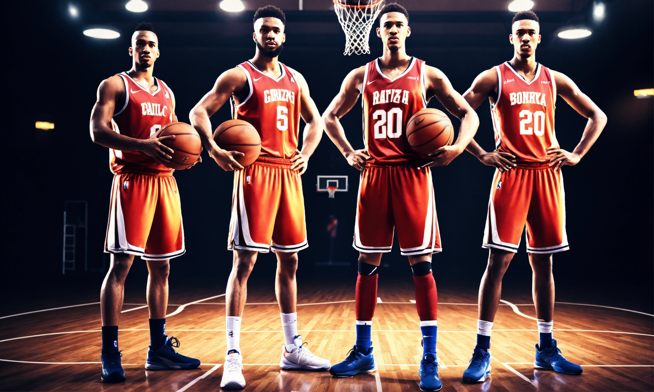 Lexica - Five players basketball team 3d players 4k facing camera