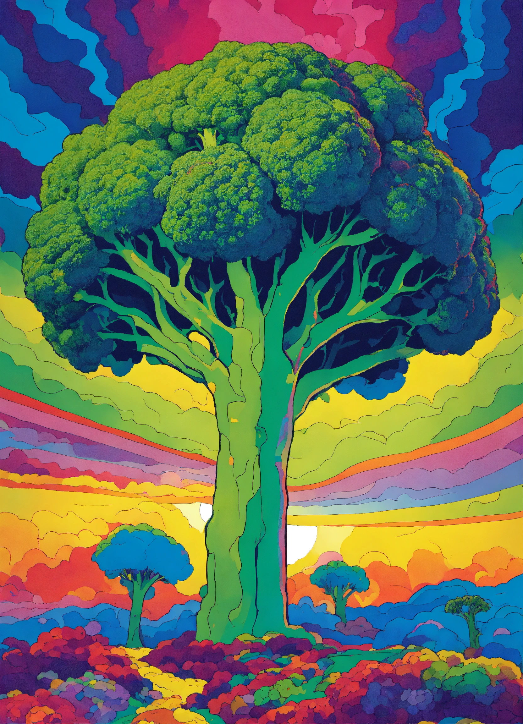 Lexica - Psychedelic poster of a broccoli in the style of peter max