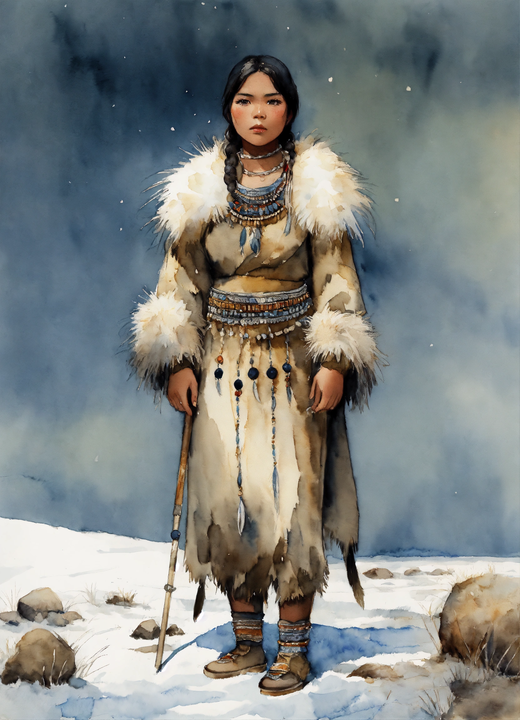 Lexica - Full body Illustration of an inuit woman, young, 18 years old ...
