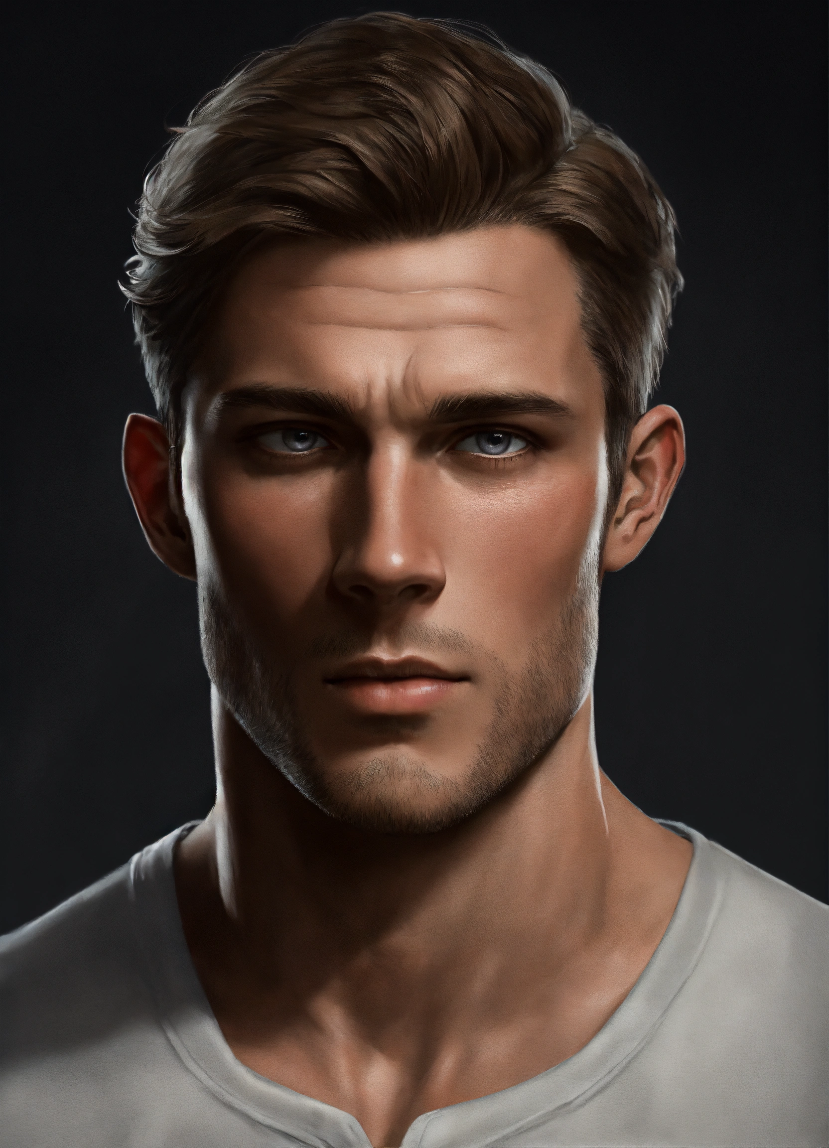 Lexica - Realistic man, solid black background, dark blond hair, tall ...