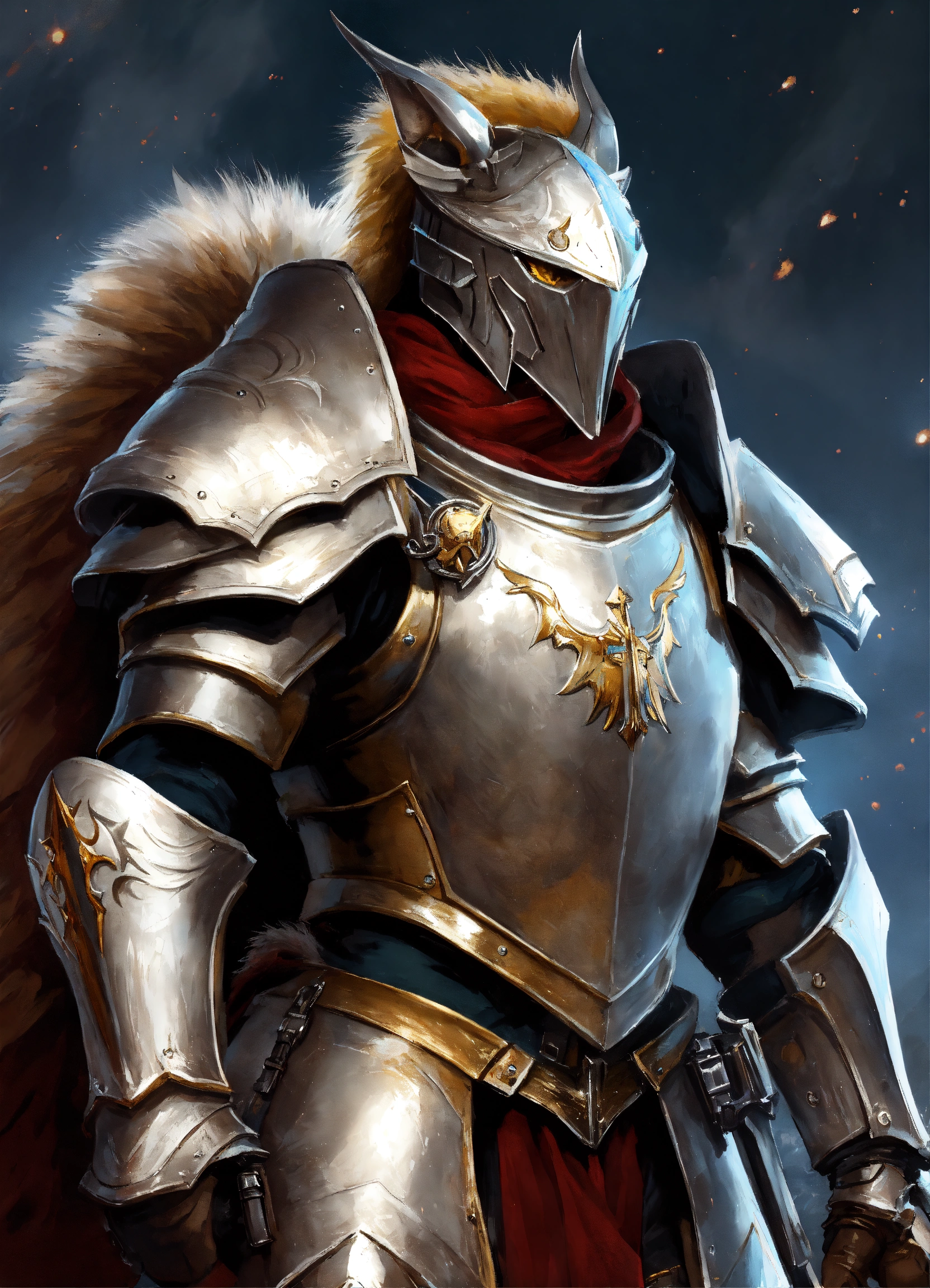 Lexica - Space warrior knight in silver armor, fur collar ANd sergal ...