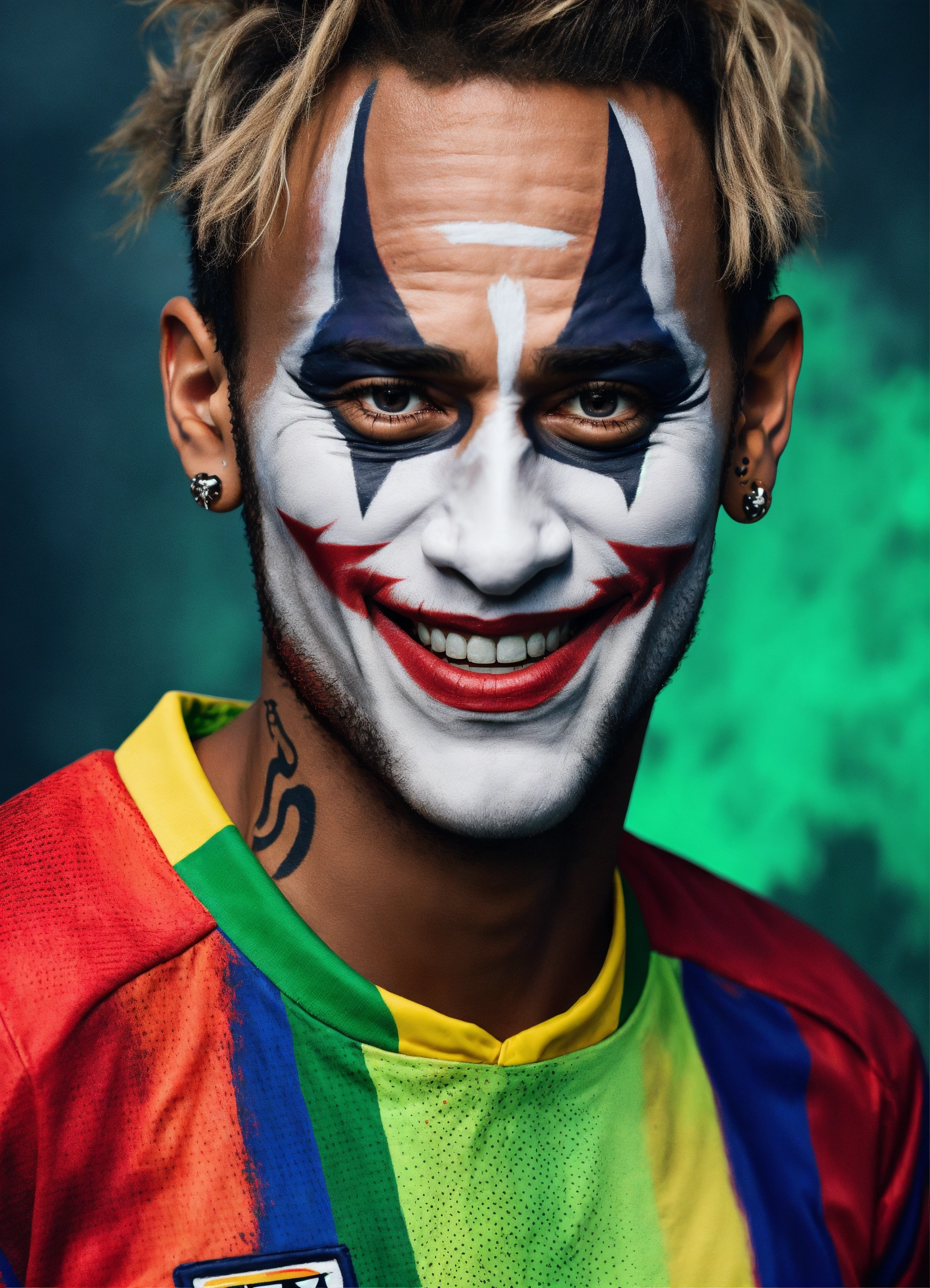 Lexica - Neymar Jr as a joker for haloween, face makeup, realistic 8k