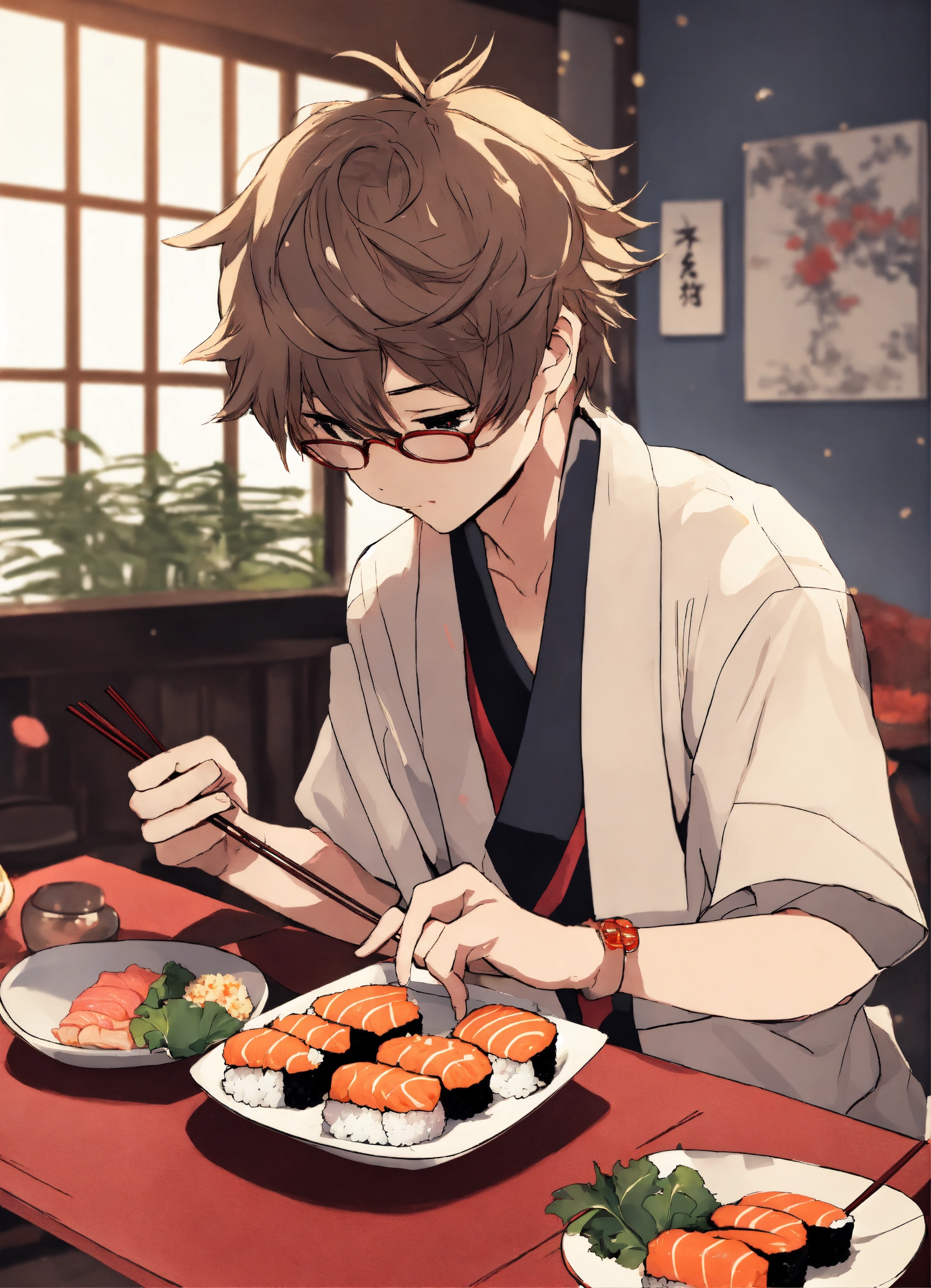 Lexica - Anime boy eat sushi with chopsticks