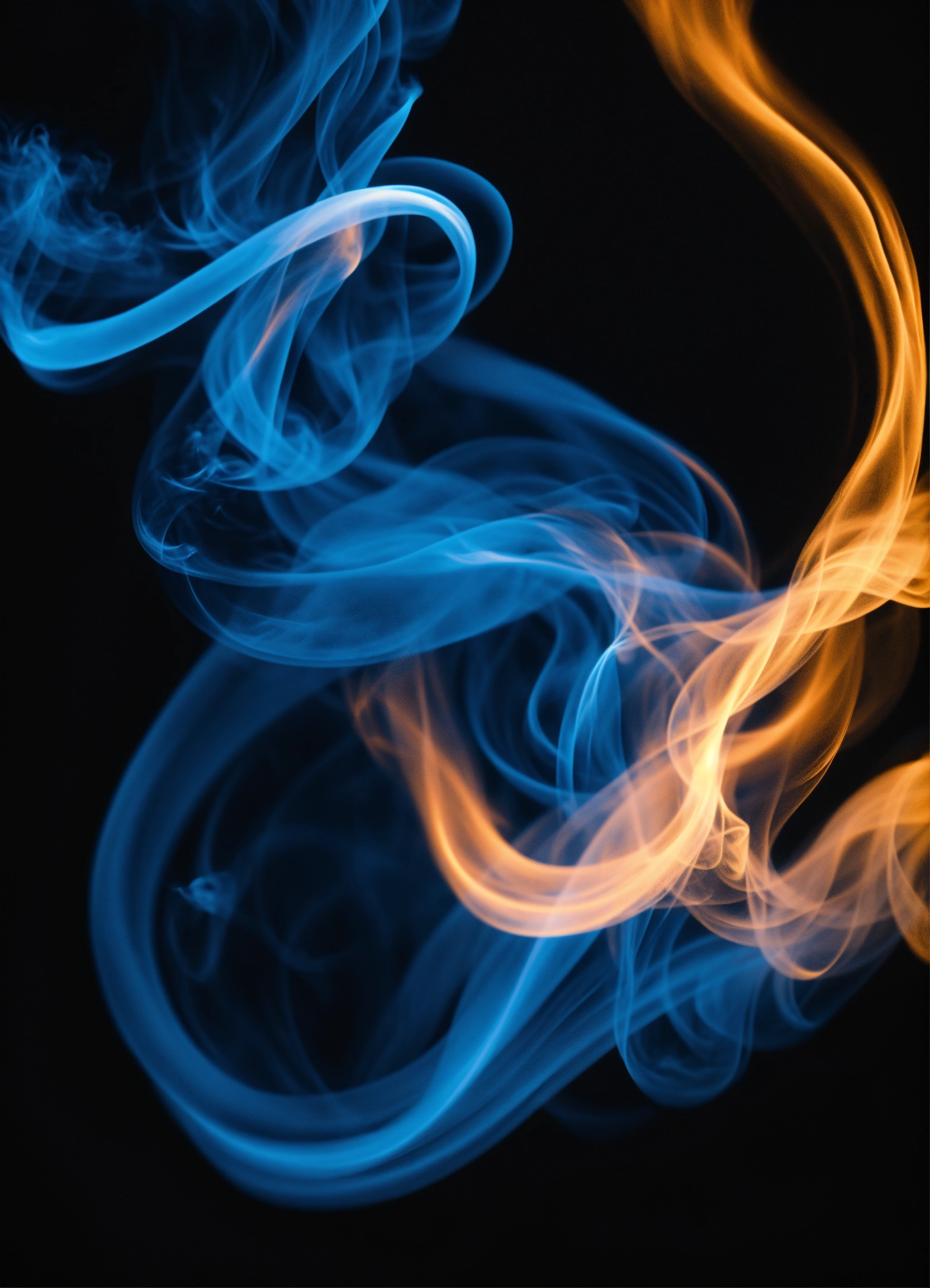 Lexica - Blue fire and smoke over black background, twisting up into black