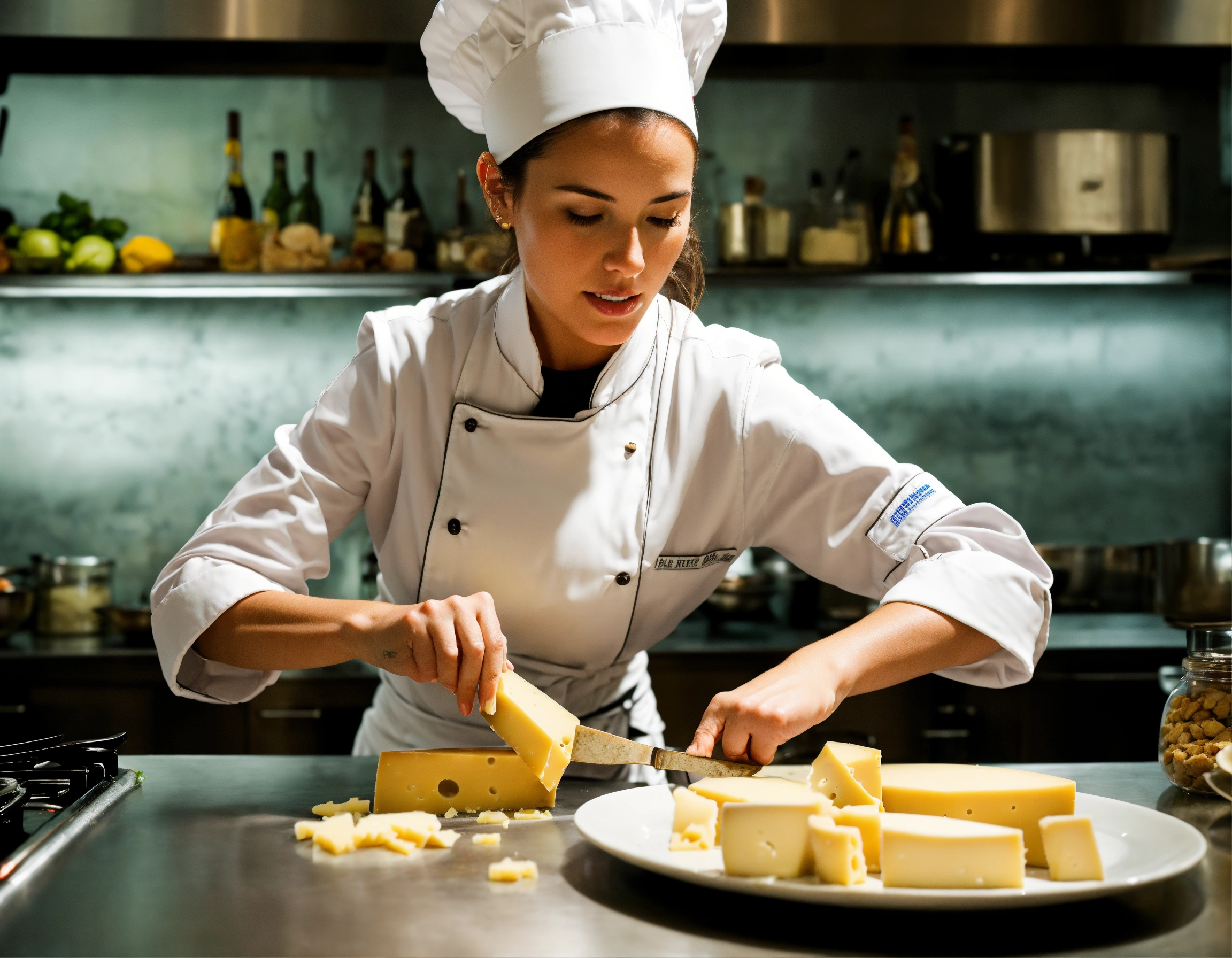 Lexica - A female chef in the kitchen making a cheese plate
