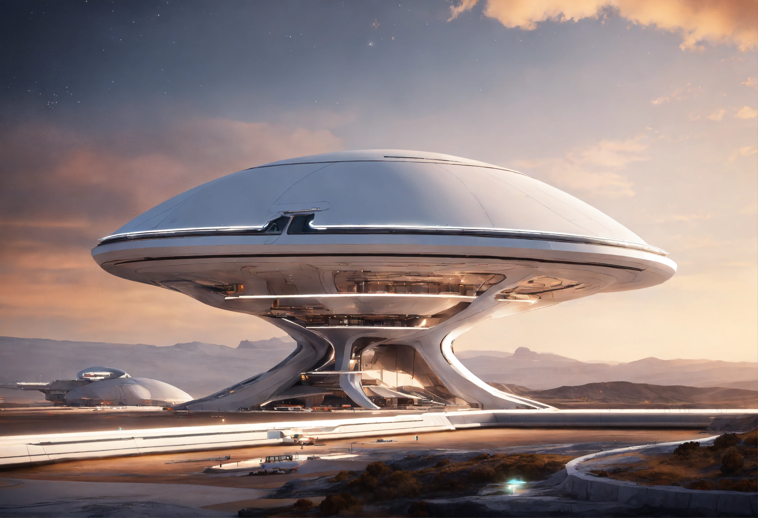 Lexica - Incredible white spaceport orbiting in space, zaha hadid ...