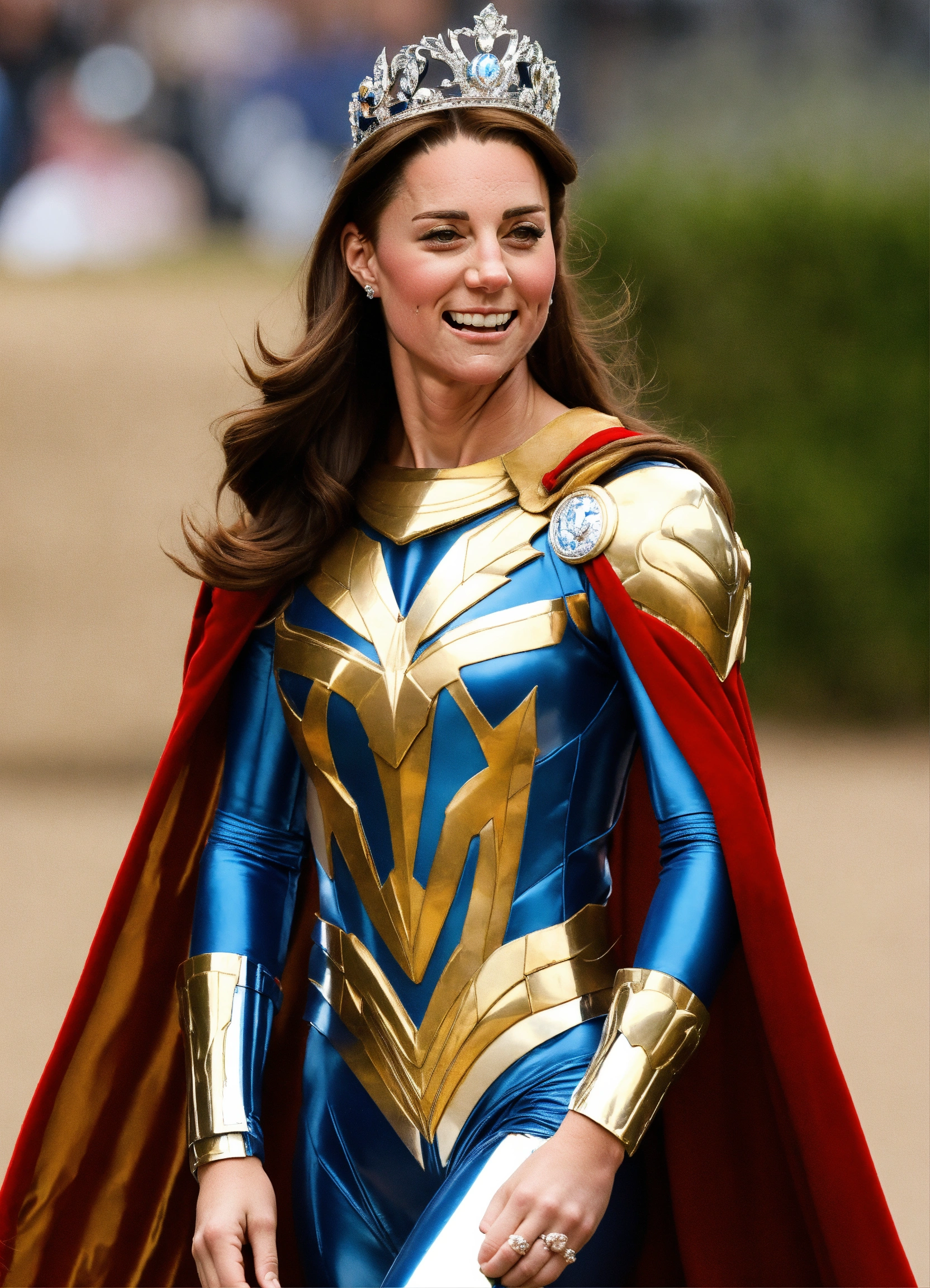 Lexica - Female athletic Princess Kate wearing metal superhero costume ...