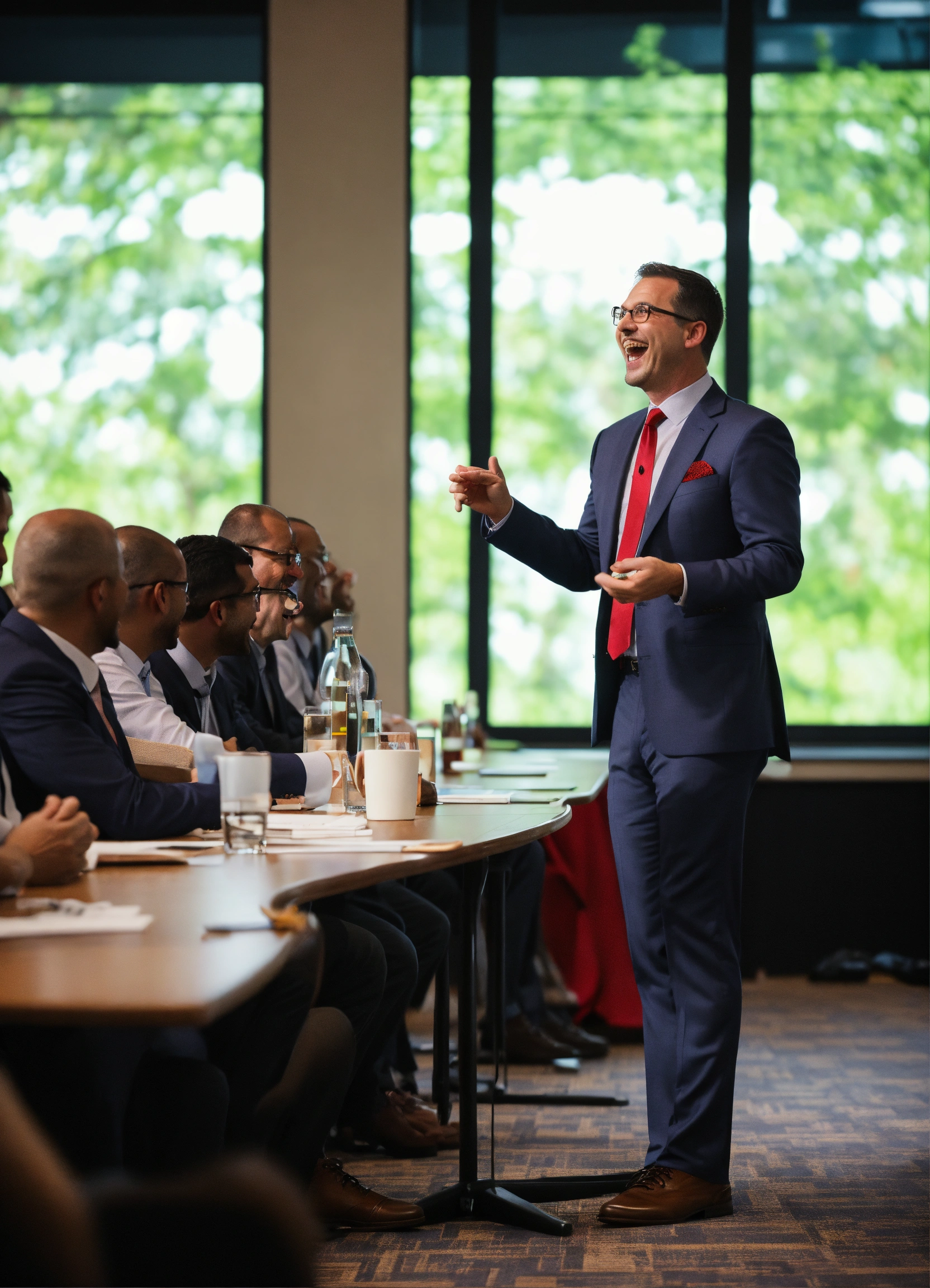 Lexica - A male leadership coach stands at the front of a modern ...