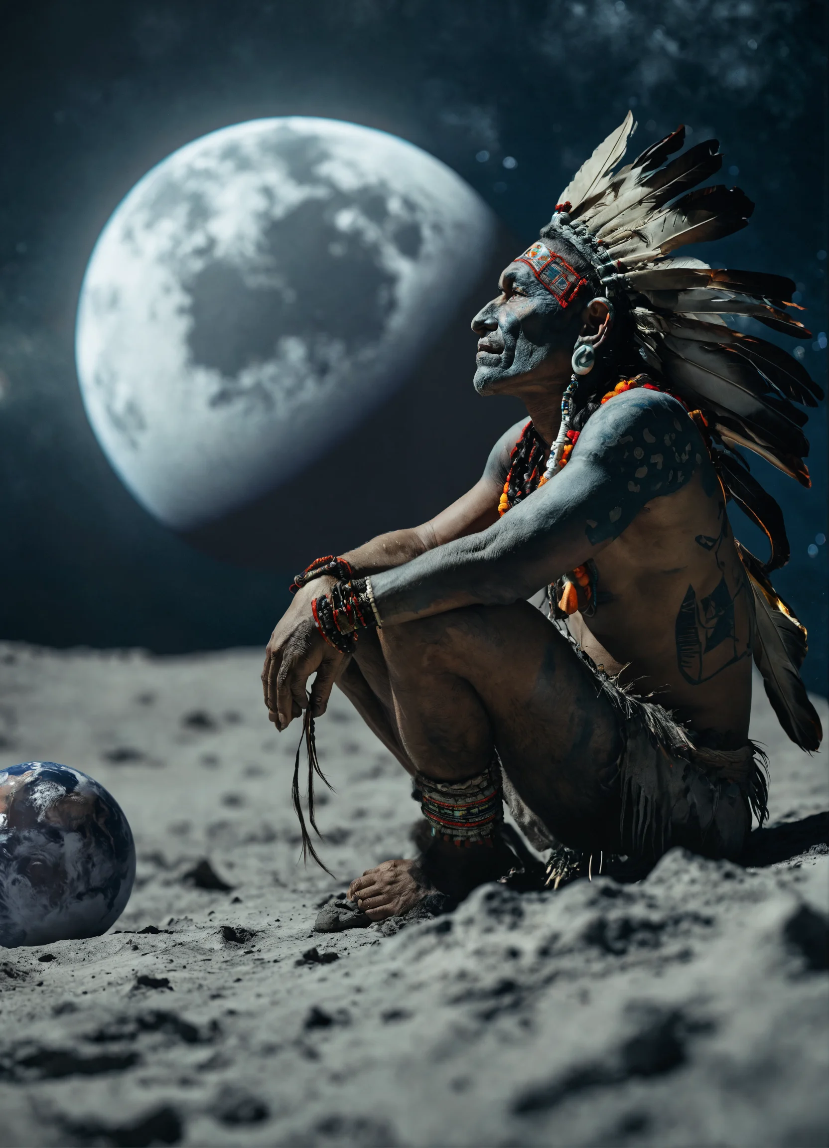 Lexica - Taino indian on the moon looking at earth, sitting on the ...