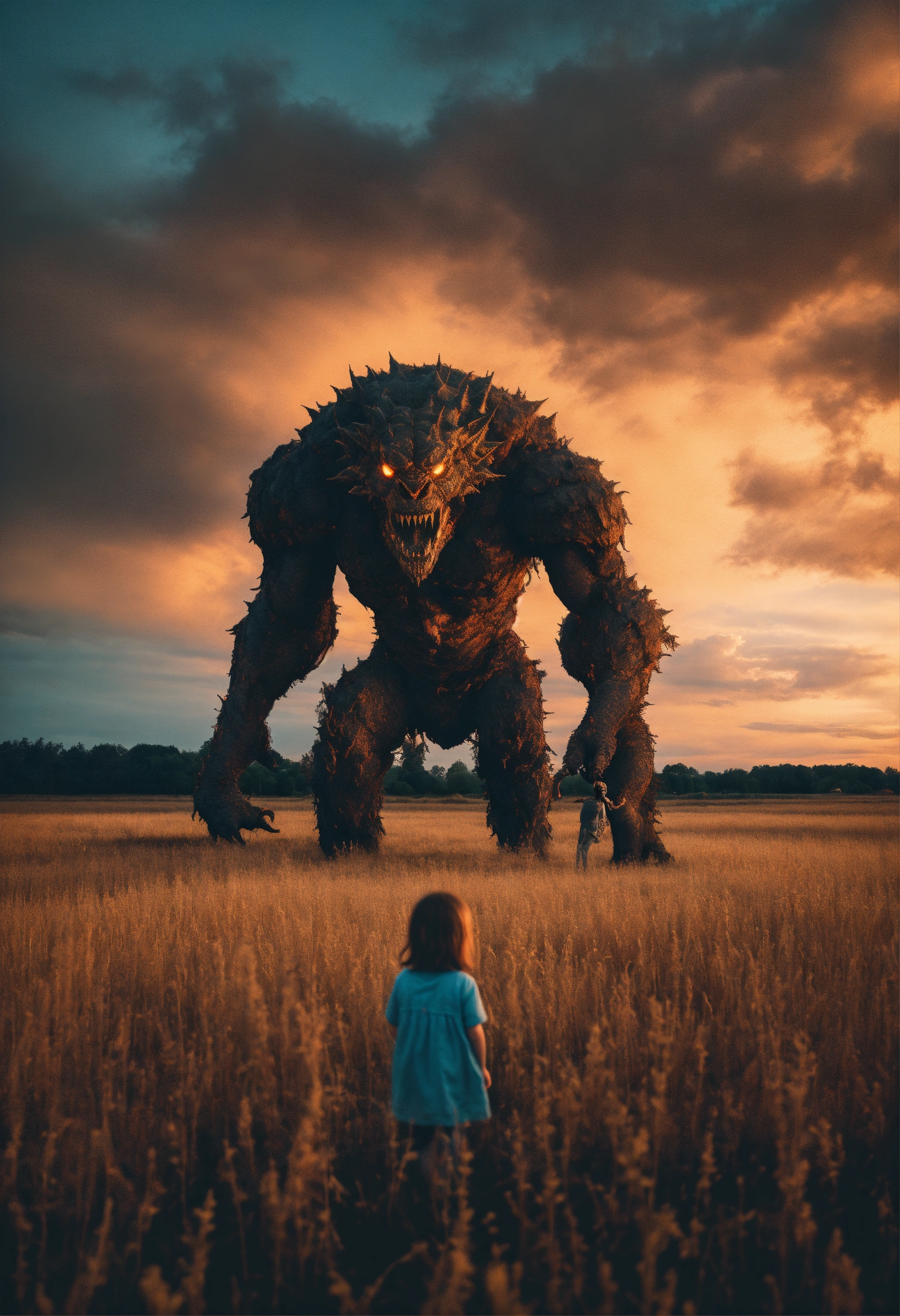 Lexica - Terrifying gigantic monster looming over small child in an ...