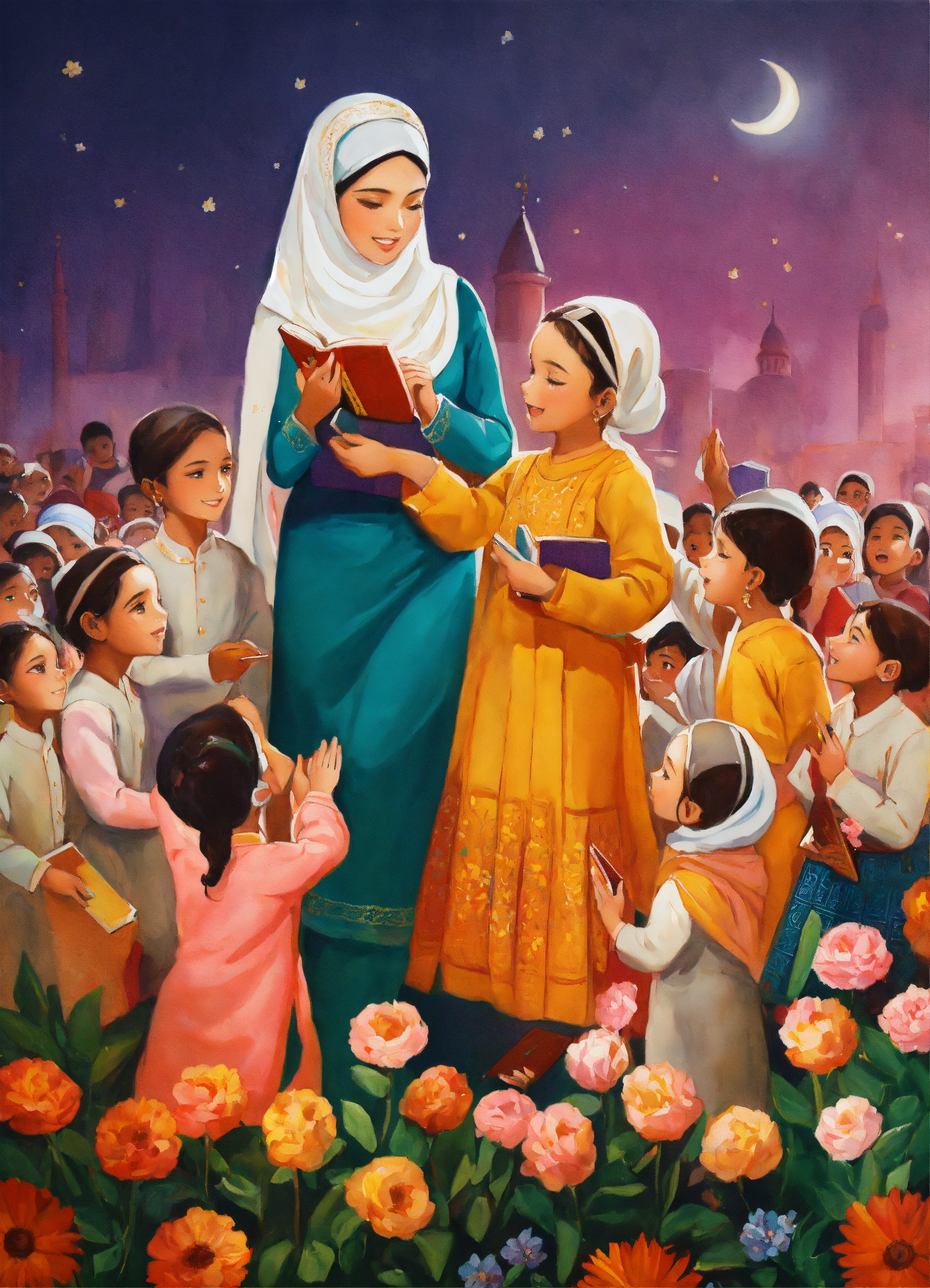 Lexica - A painting depicting a great muslim woman teacher and children ...