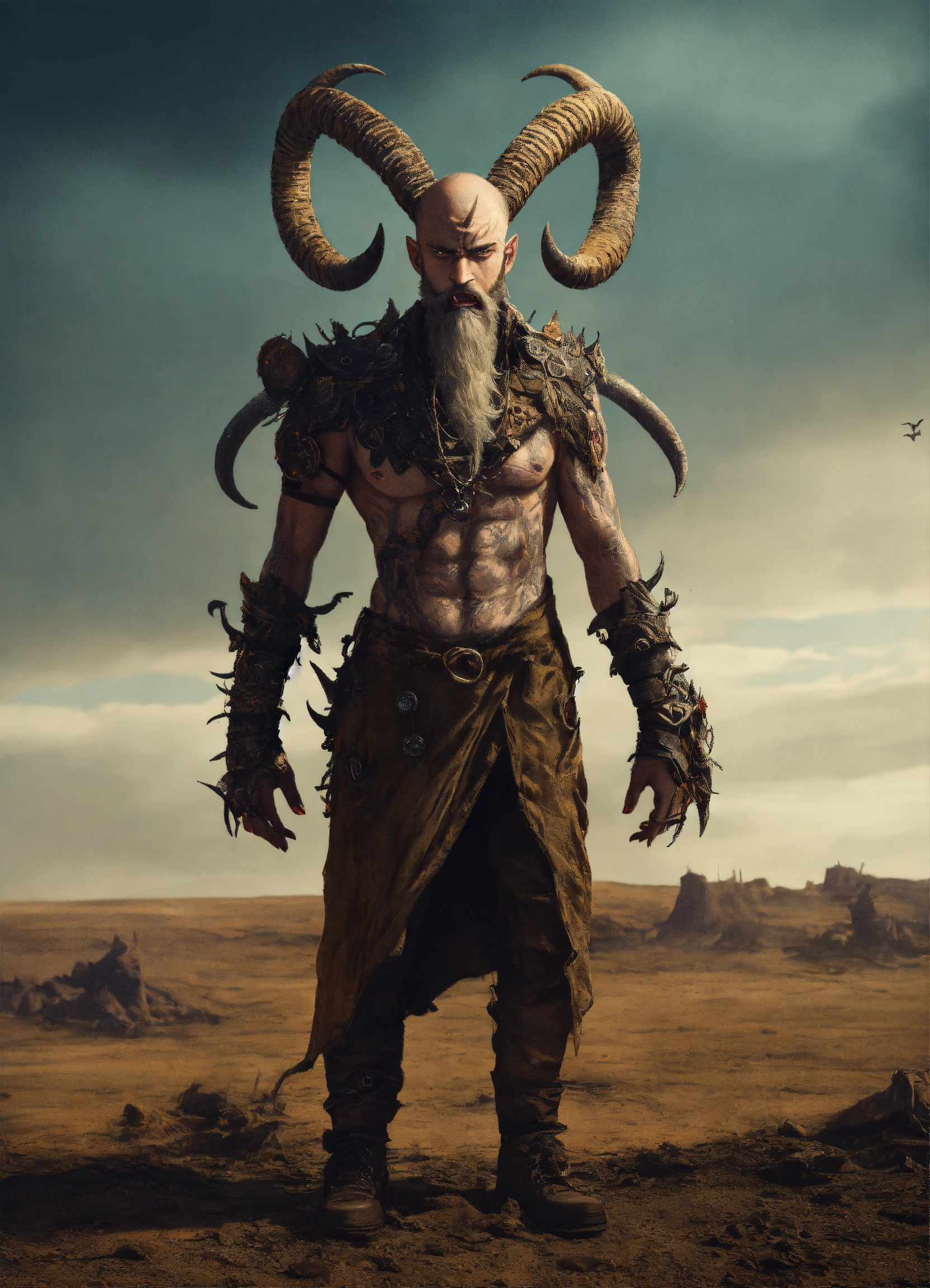 Lexica - A young bald man with beard image of a grotesque, otherworldly ...