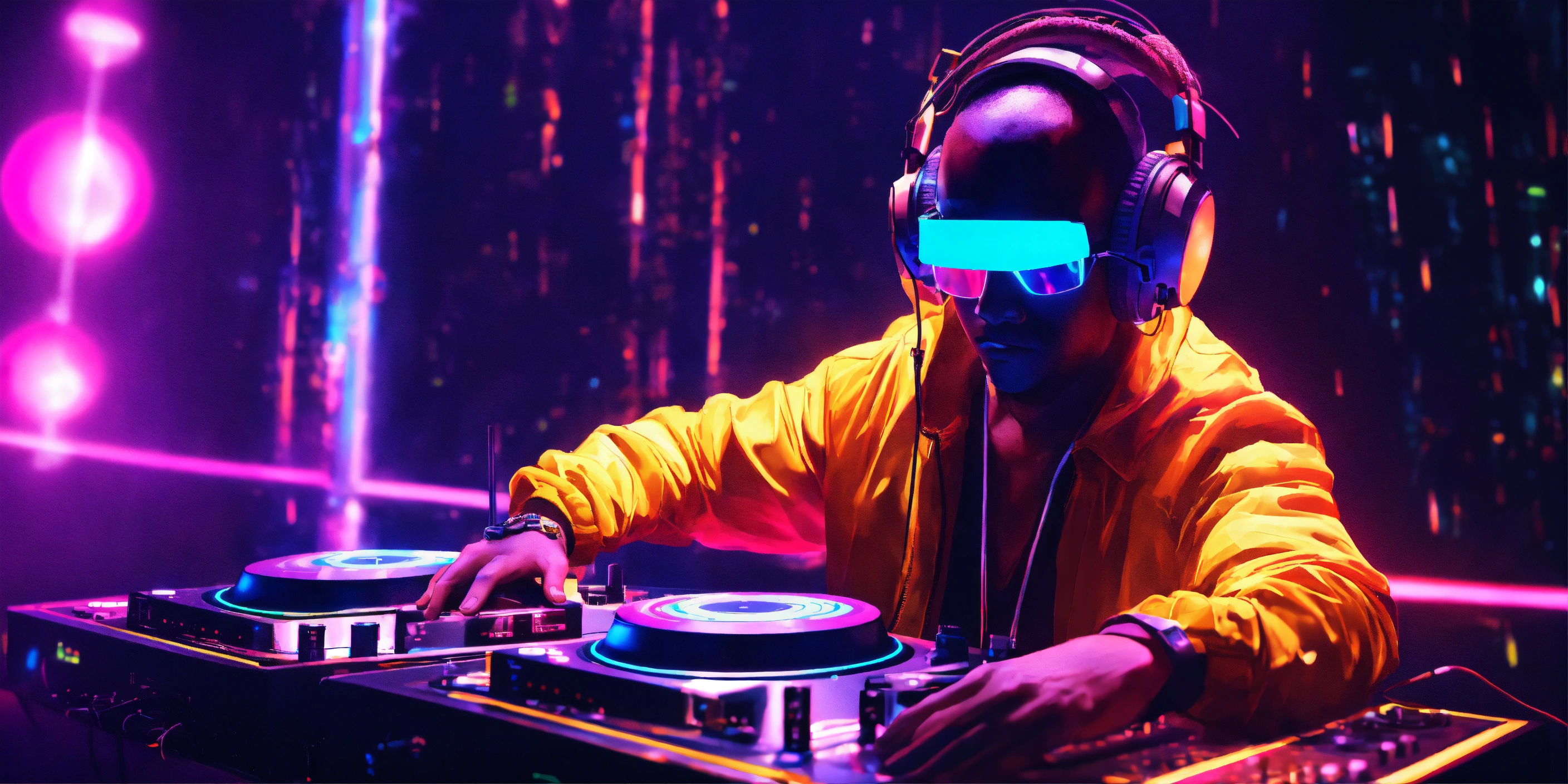 Lexica - A epic DJ character with abstract elements and dramatic neon ...