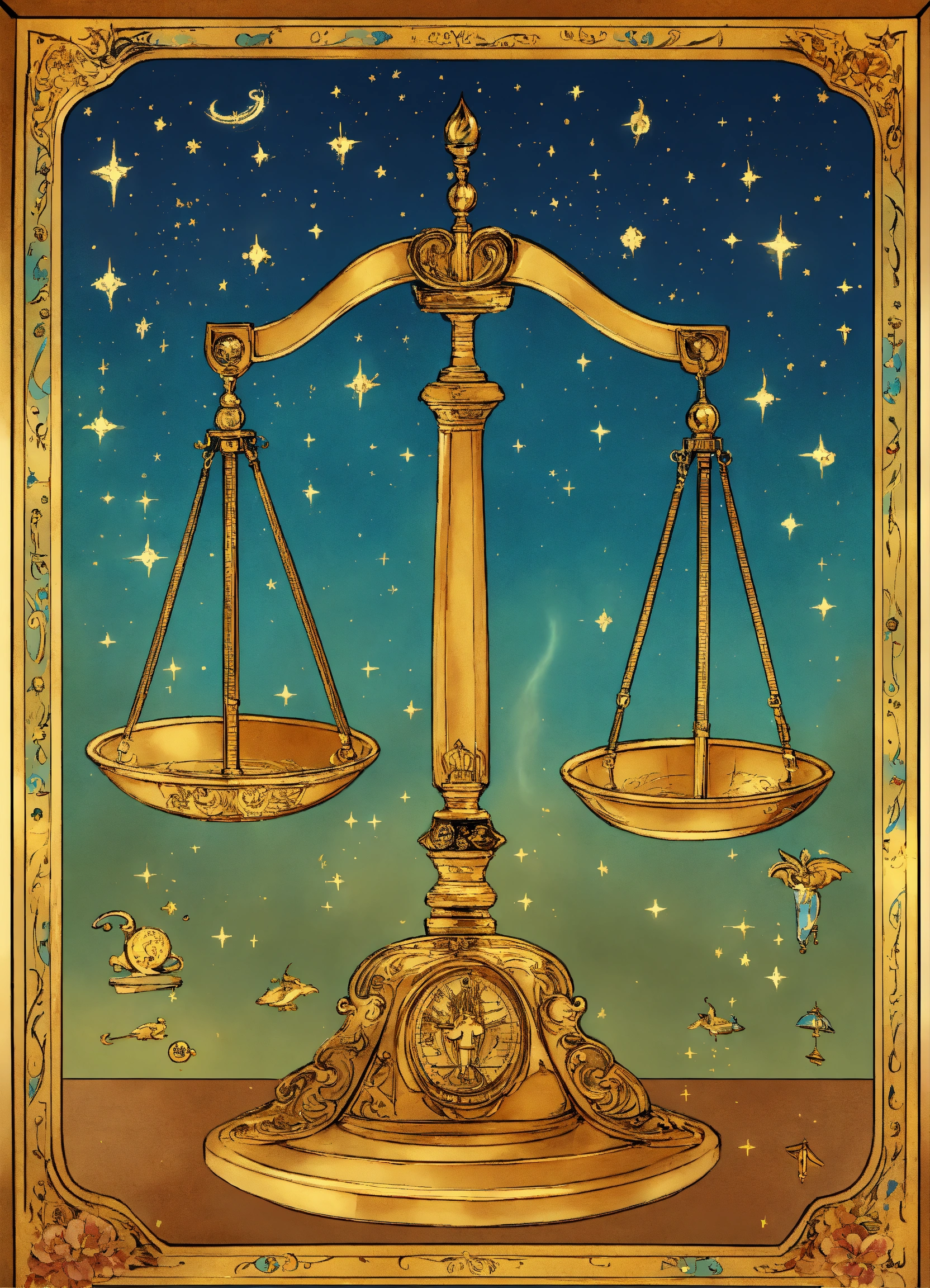 Lexica - Celestial Libra scales with zodiac representation.