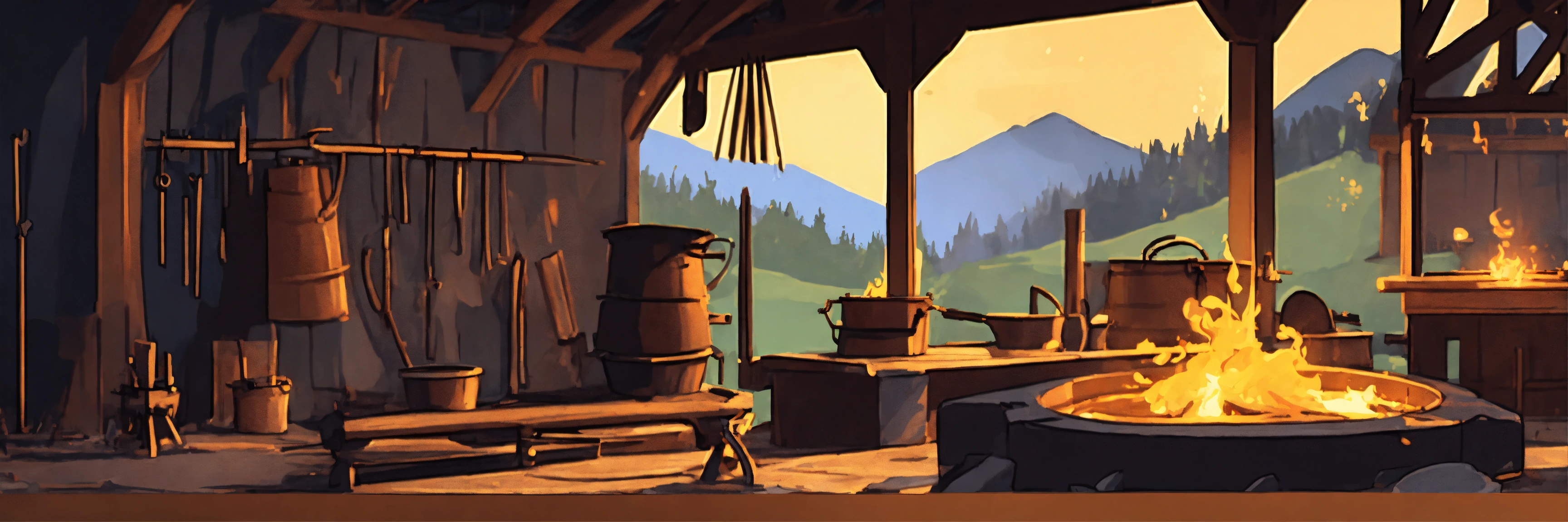 Lexica - Illustration of witches blacksmithing swords in a forge ...