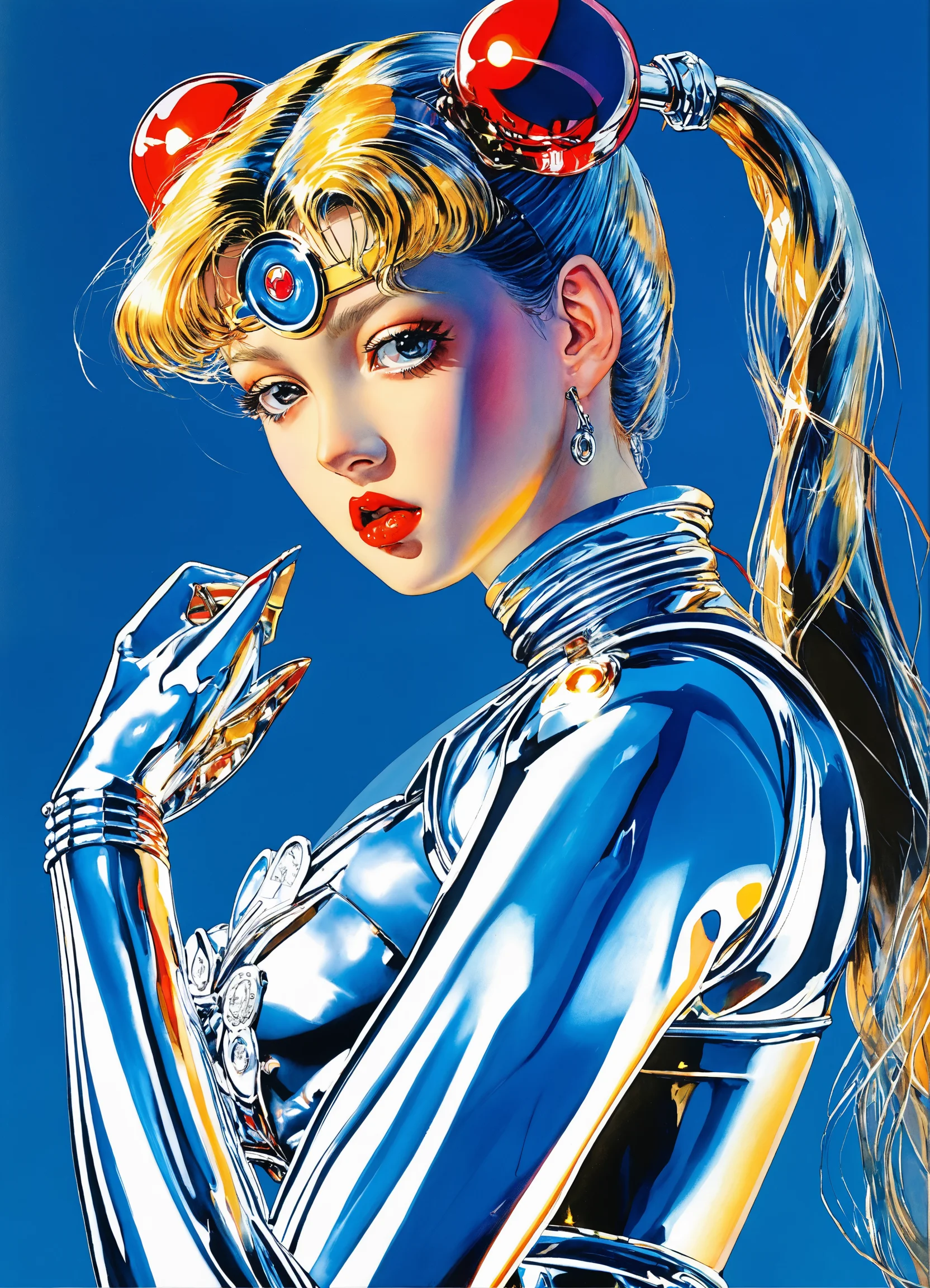 Lexica - Sailor moon,by Hajime Sorayama,chrome suit,vibrant blue ...