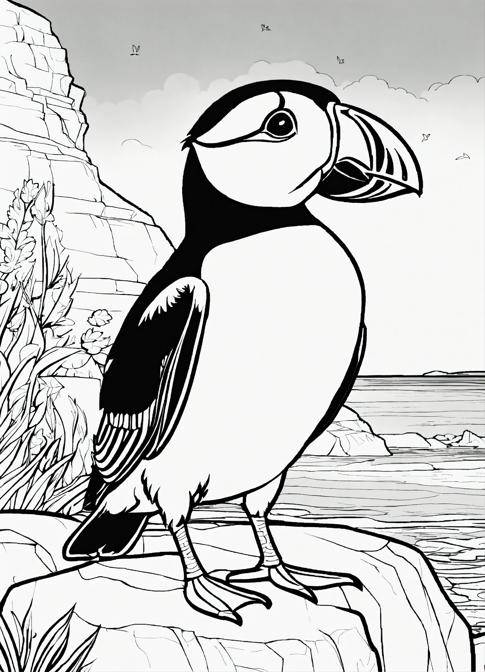 Lexica - Coloring page for kids, BLACK AND WHITE, Puffin, cartoon style ...