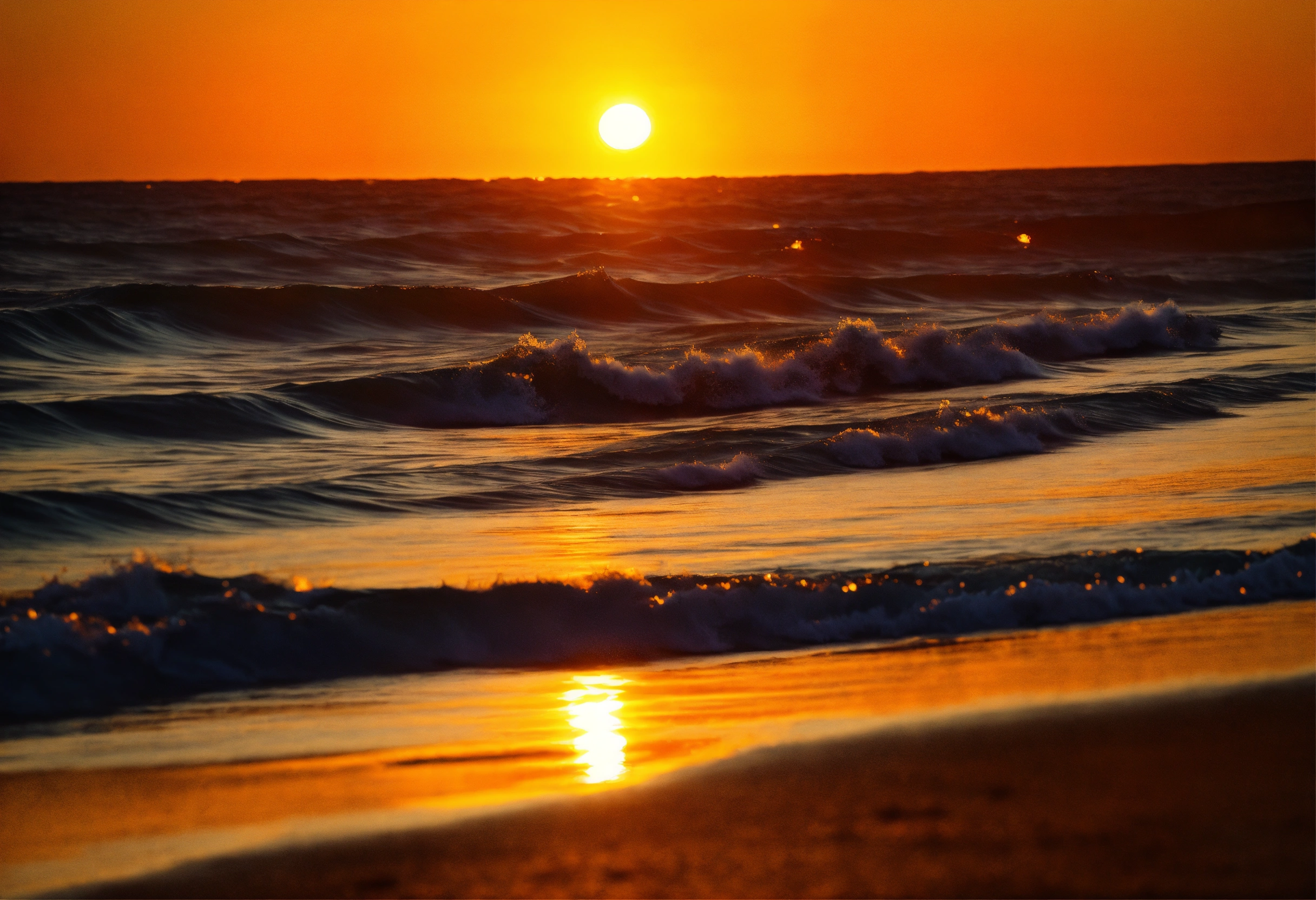 Lexica - Golden sunset. beach horizon. the sun is so massive, it takes ...
