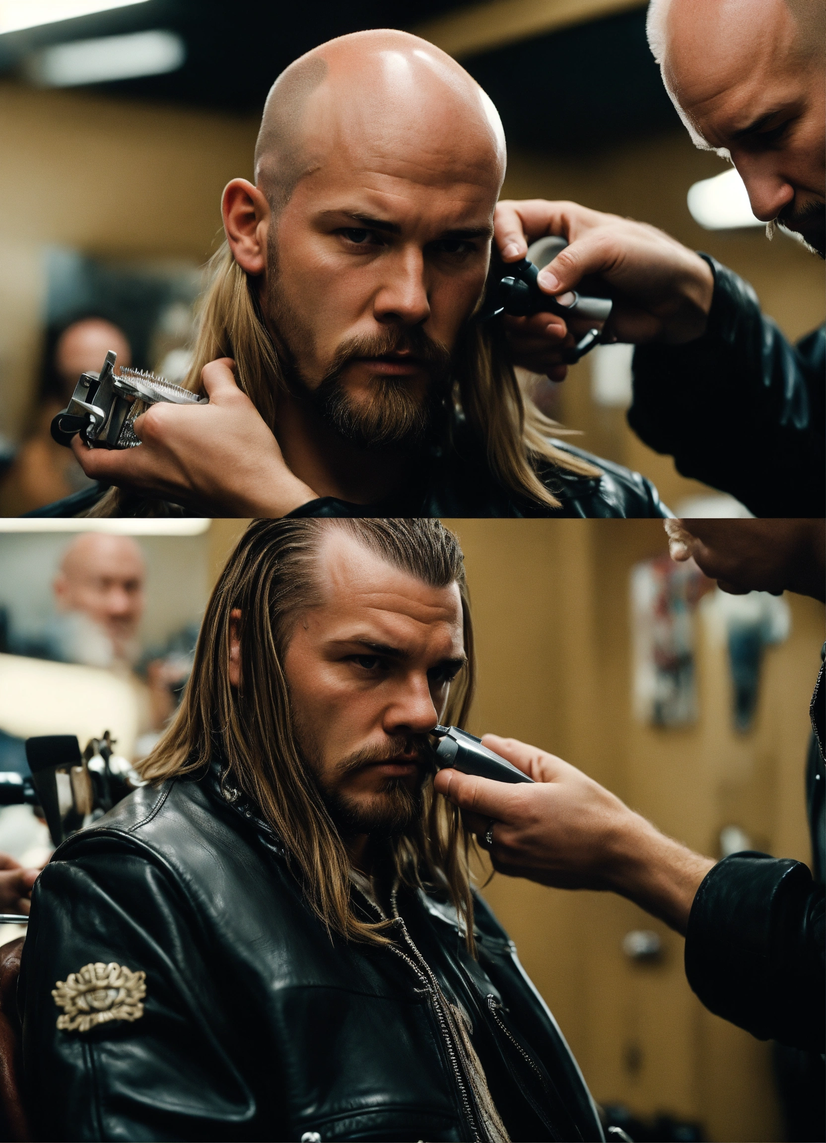 Lexica - First image A blonde long haired bully biker guy wearing a ...