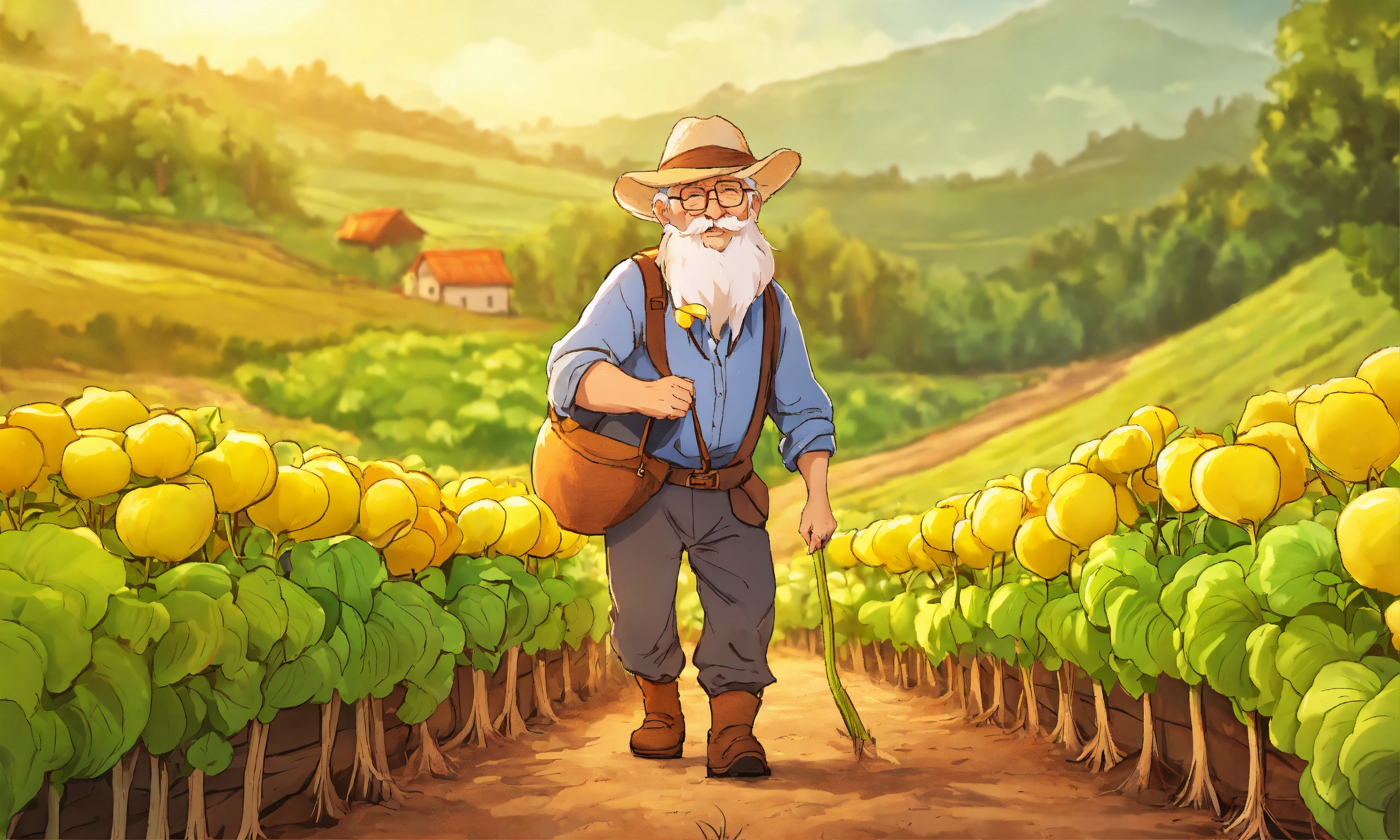 Lexica - Cartoon style huge yellow turnip is growing in the field. Cute ...