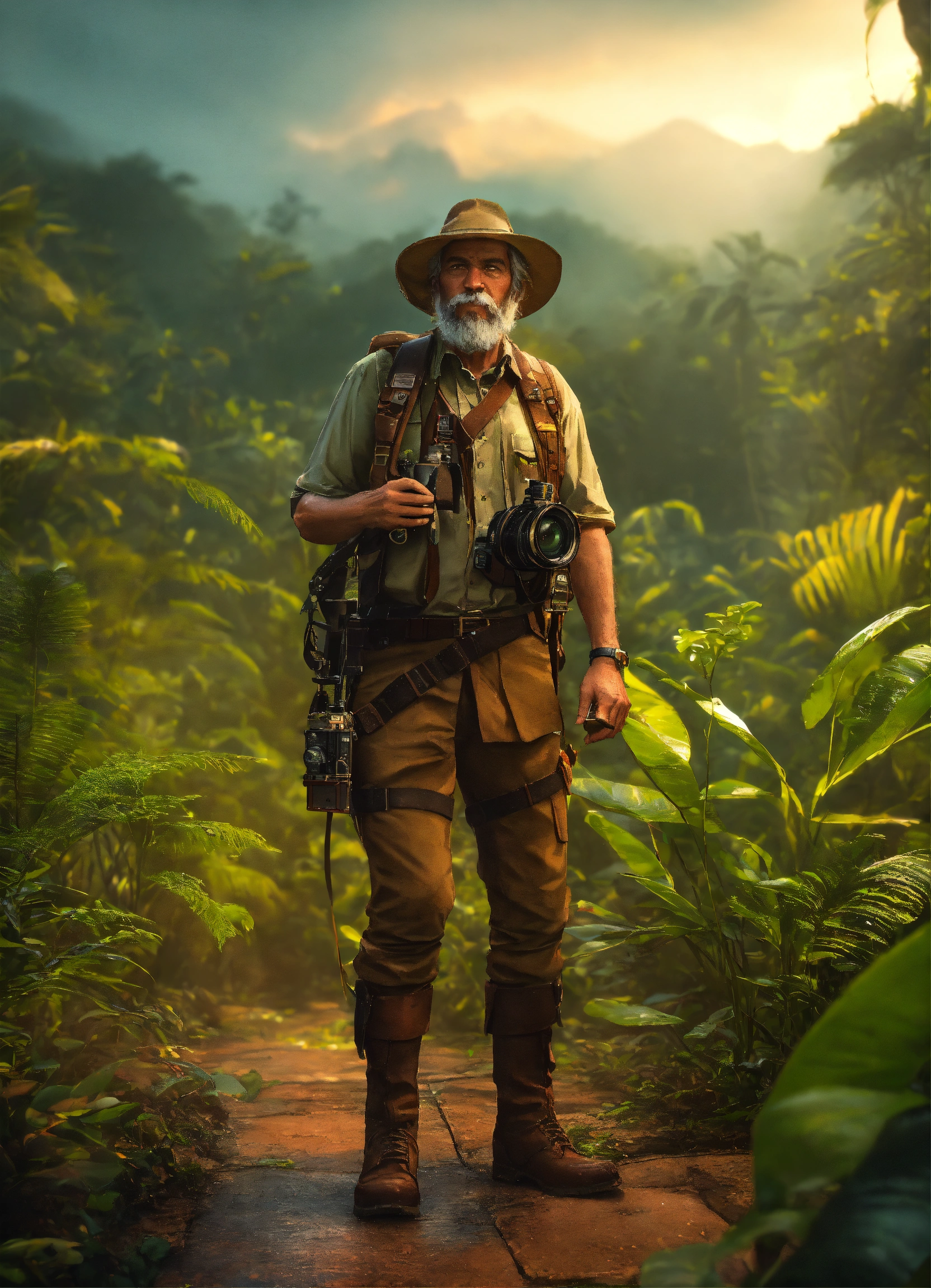 Lexica - Overall view of a 60 year old botanist in a humid tropical ...