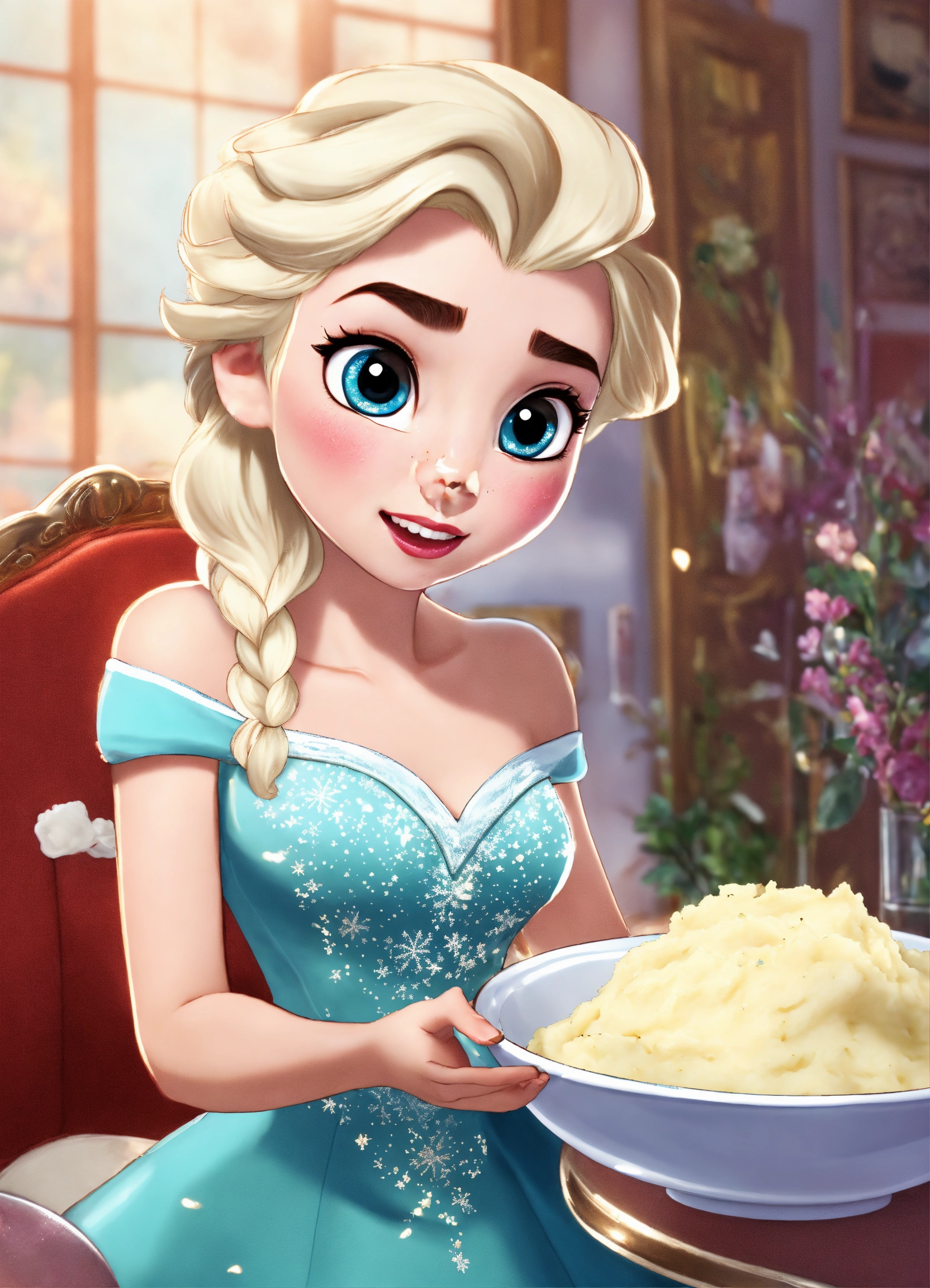 Lexica - Elsa eats mashed potatoes