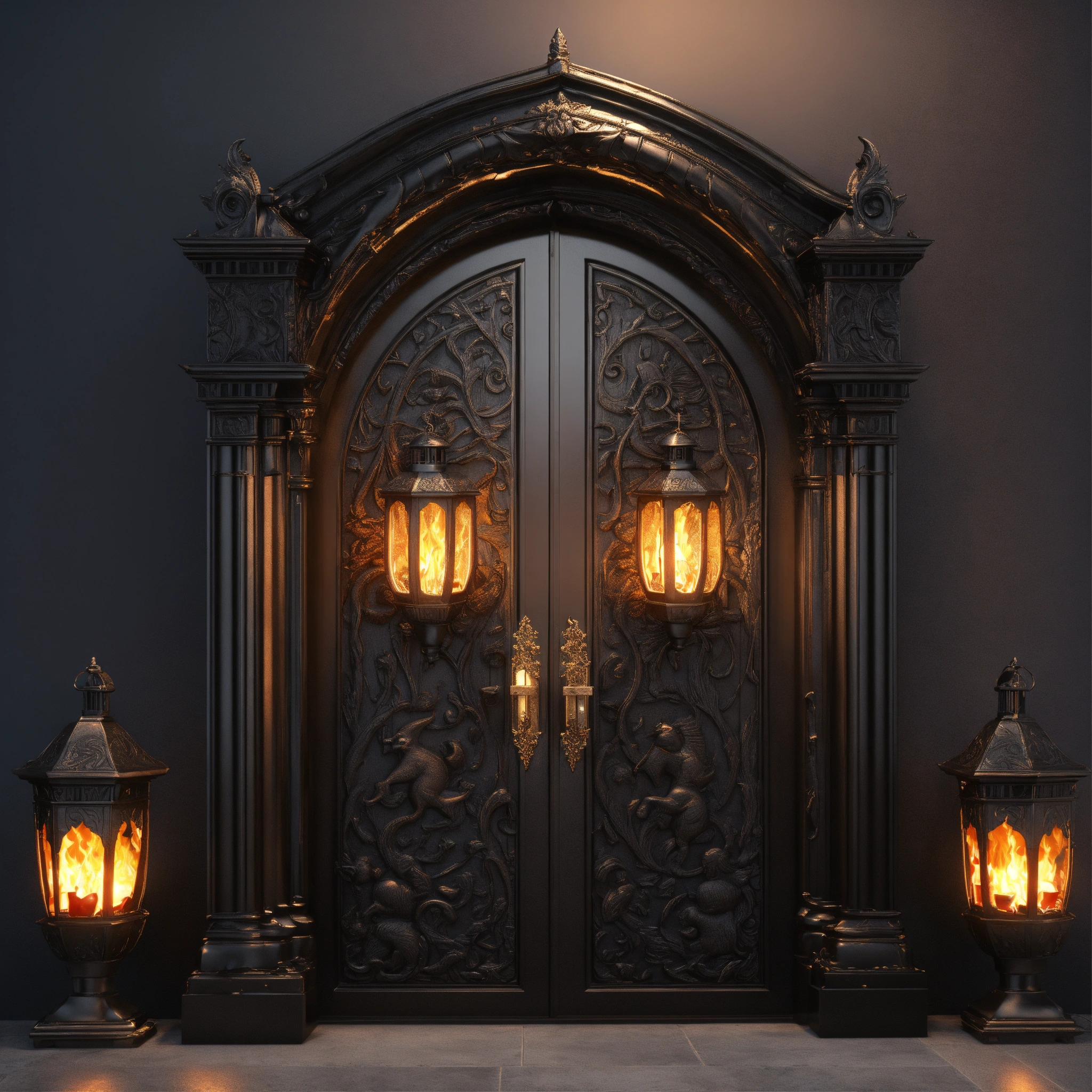 Lexica - 3D double castle doors black obsidian engraved with vampires ...