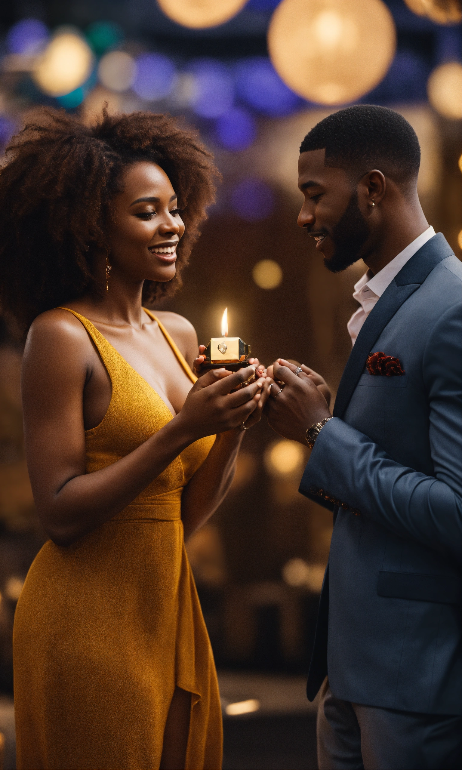 Lexica - Cinematic photo of black man proposing to beautiful black ...
