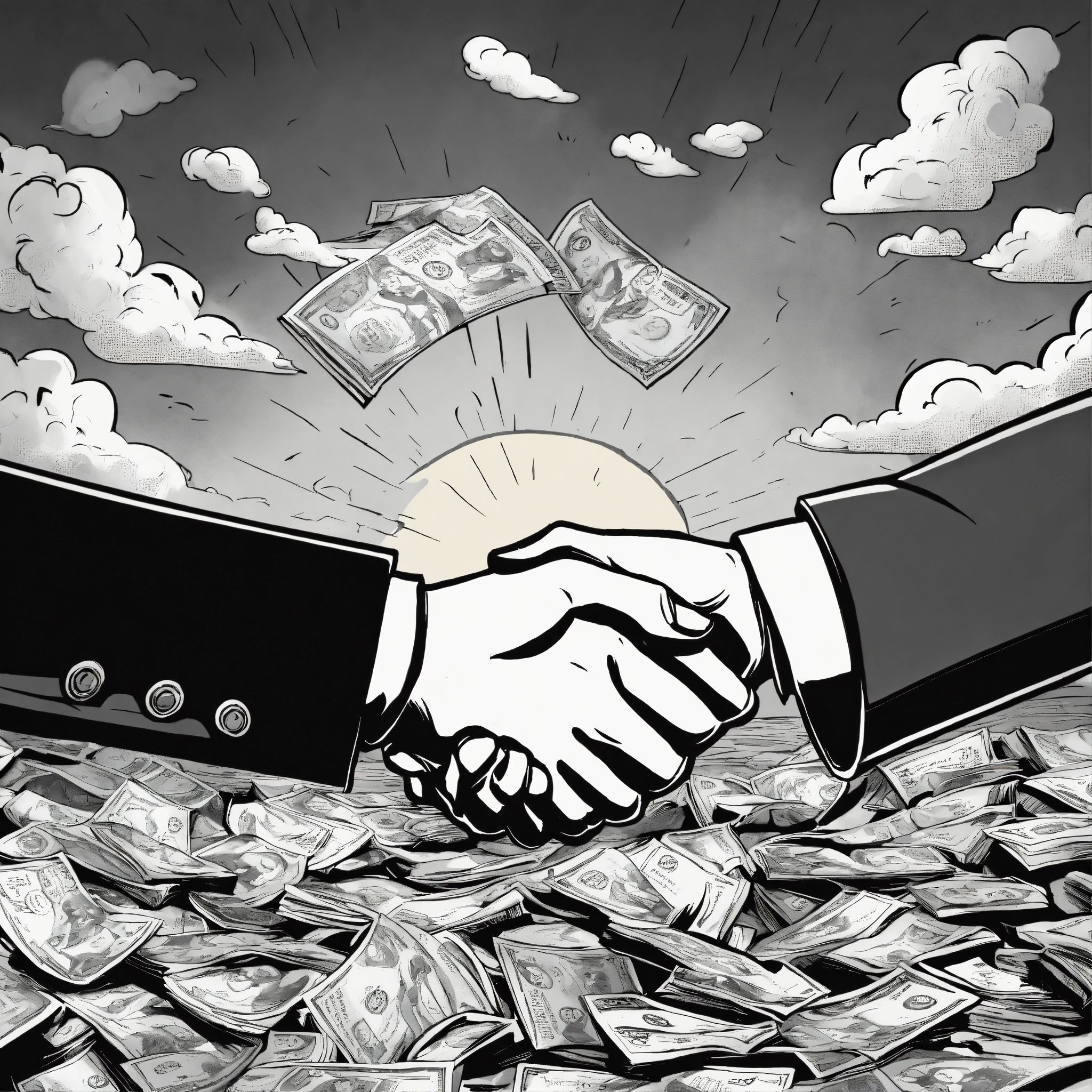 Lexica - One hand giving money to another hand in comics style black ...