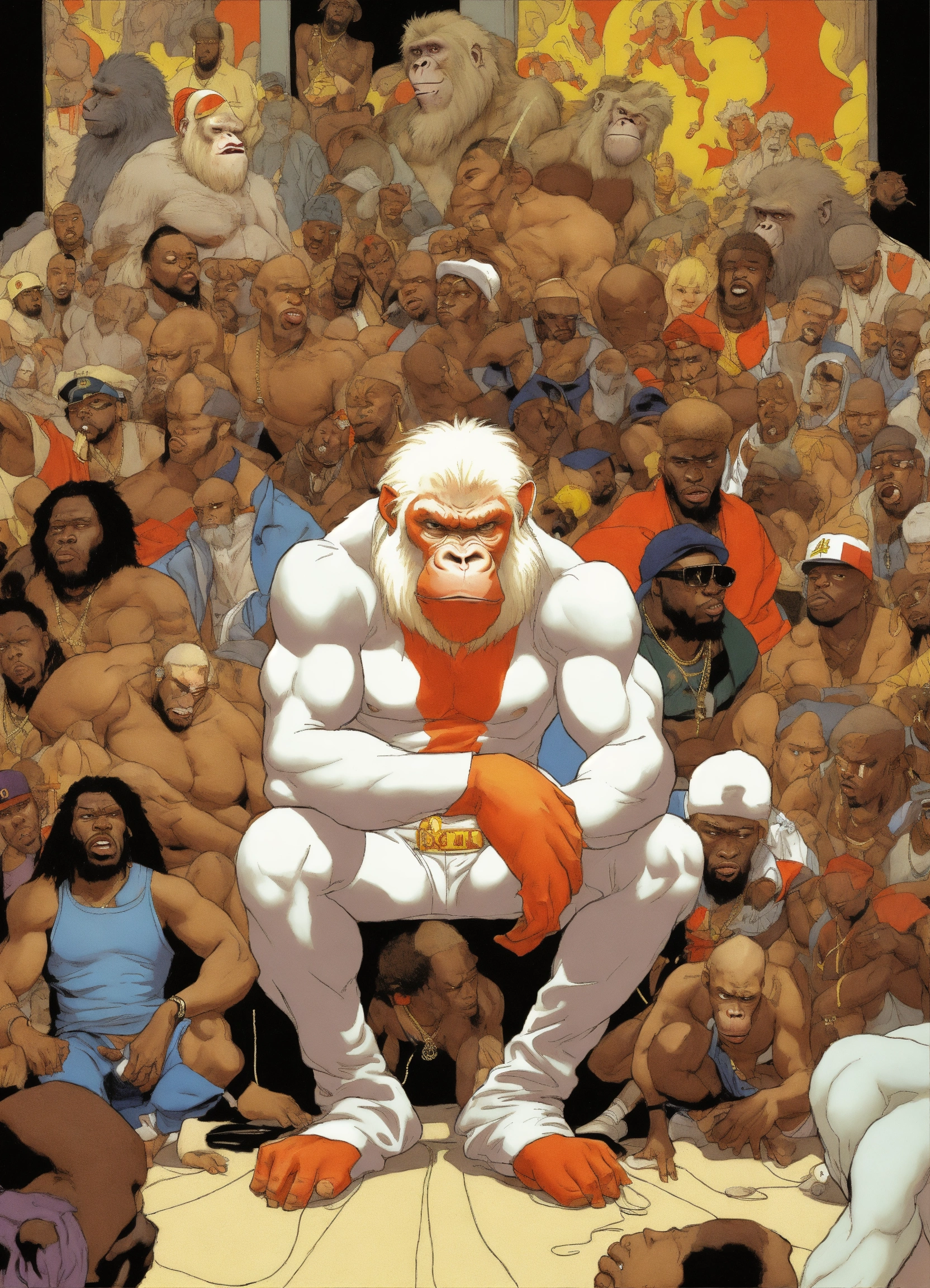 Lexica - An incredibly powerful looking albino ape sitting on a huge ...
