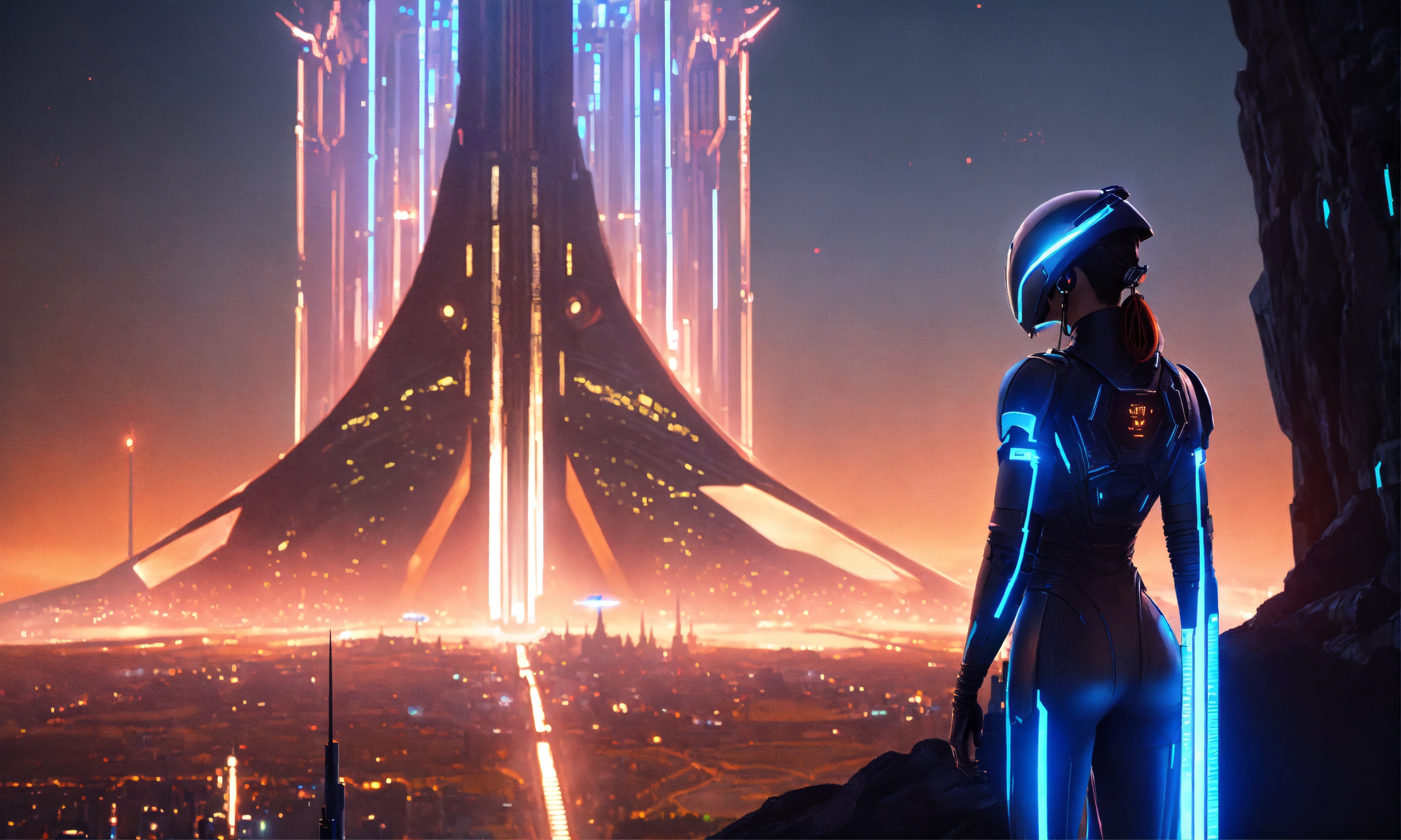 Lexica - Wide shot of the back of a female super spy wearing a tight ...