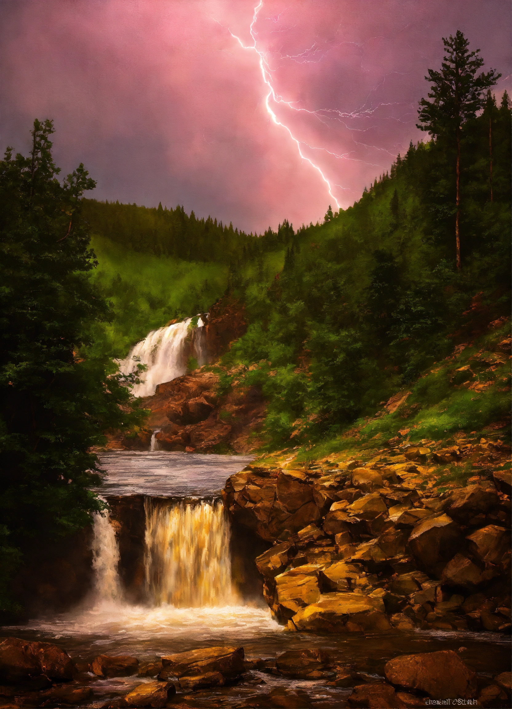 Lexica - Paysage waterfall thunderstorm impressionistic